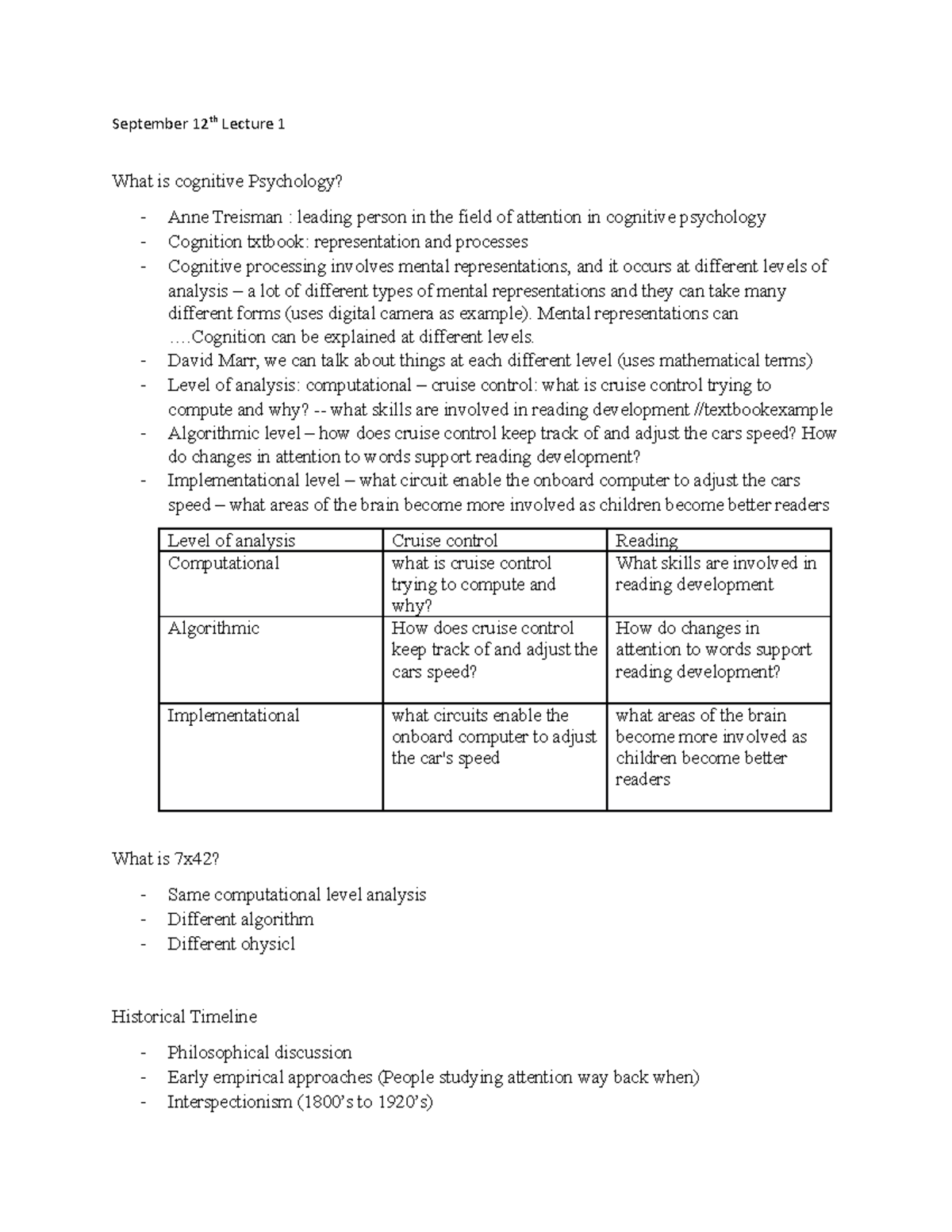 PSYC 221 Notes - September 12th Lecture 1 What is cognitive Psychology ...