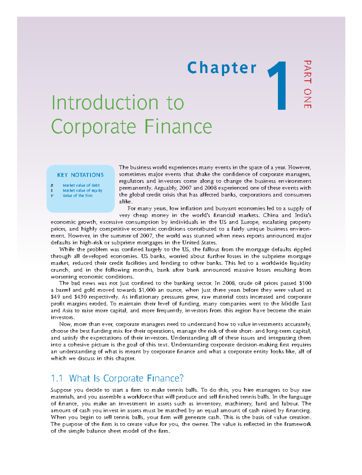 FIN 4040 Week 1 Reading Material - Part One Chapter Introduction to 1 ...