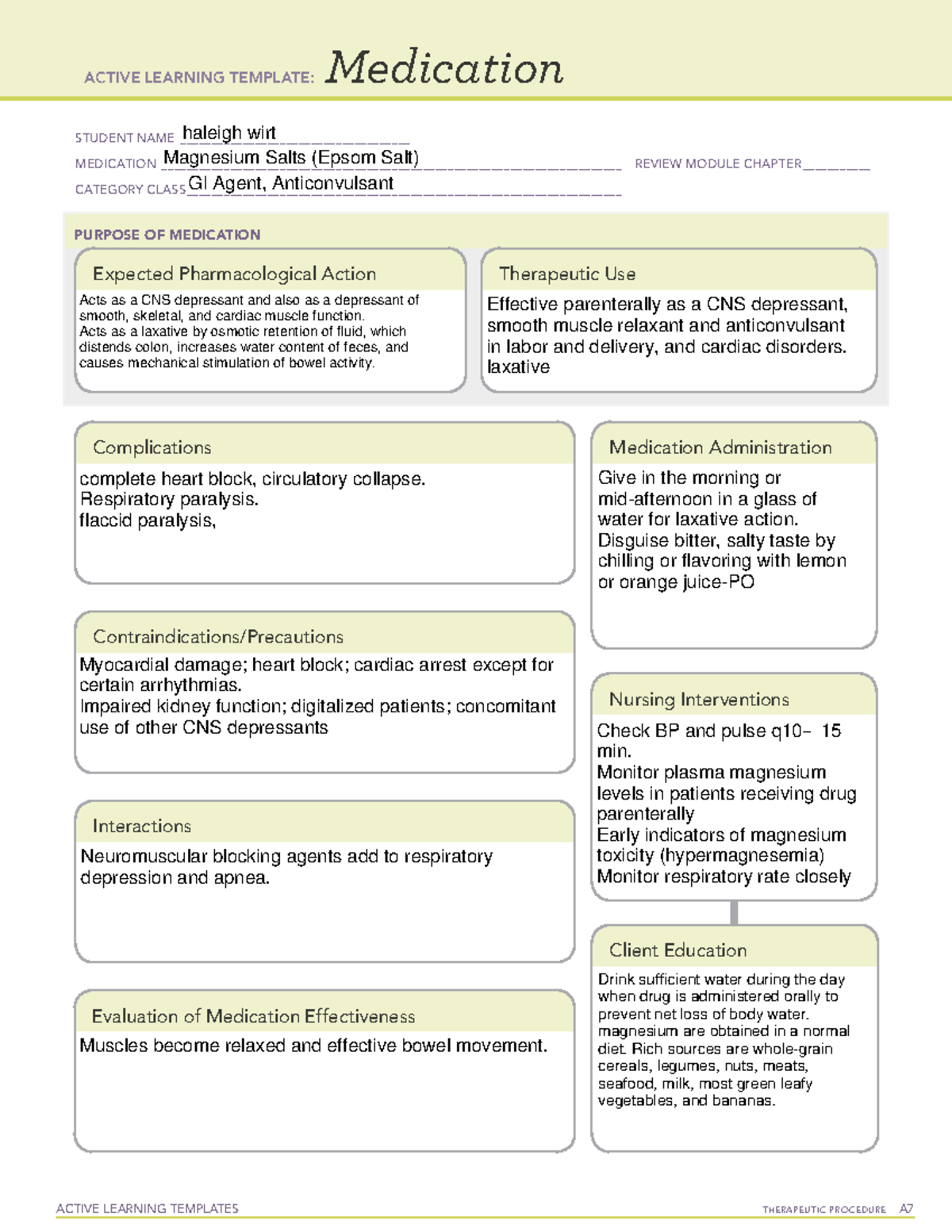 Magnesium salts - ACTIVE LEARNING TEMPLATES THERAPEUTIC PROCEDURE A ...