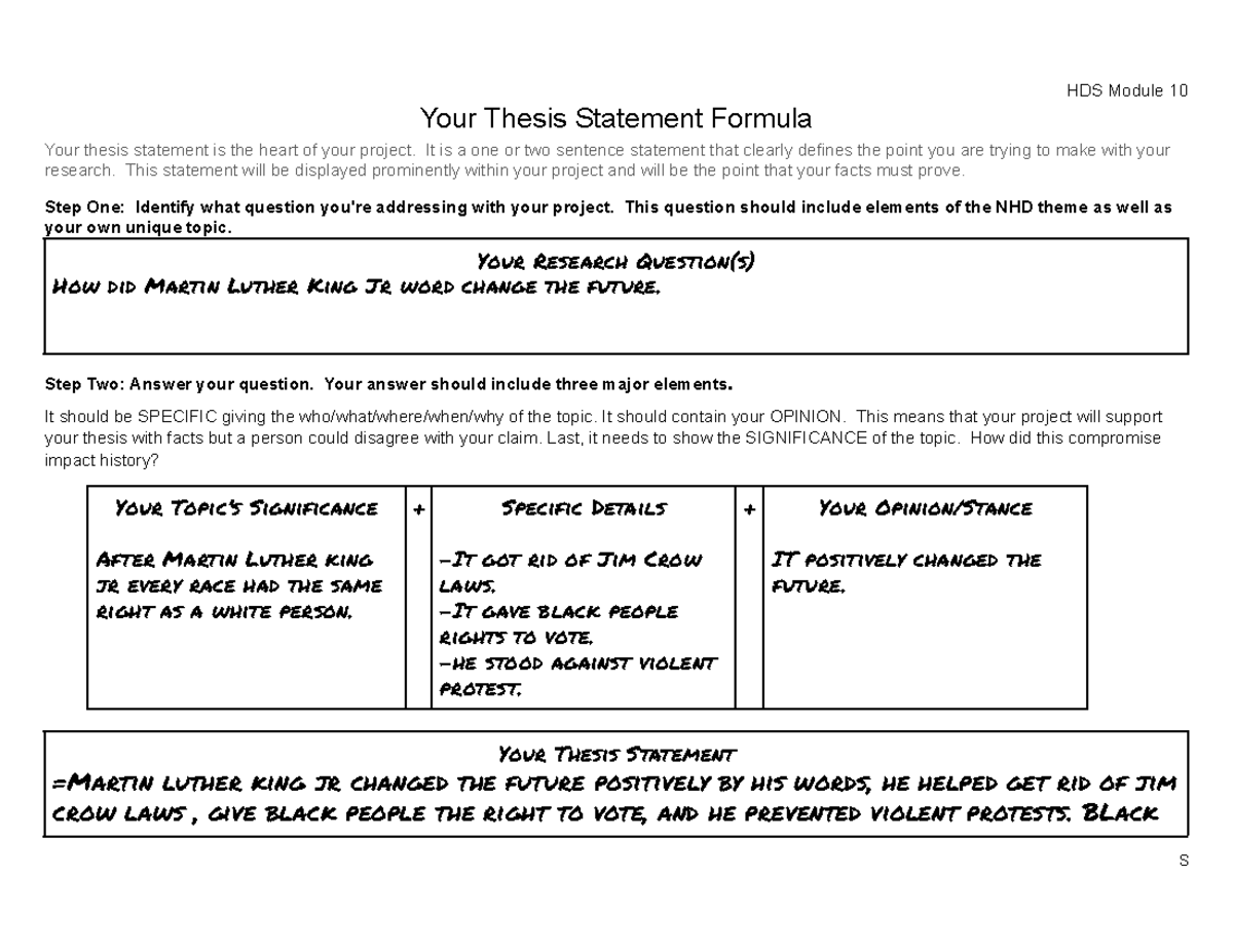 Davidk HDS Module 10 Your Thesis Statement Formula - HDS Module 10 Your ...