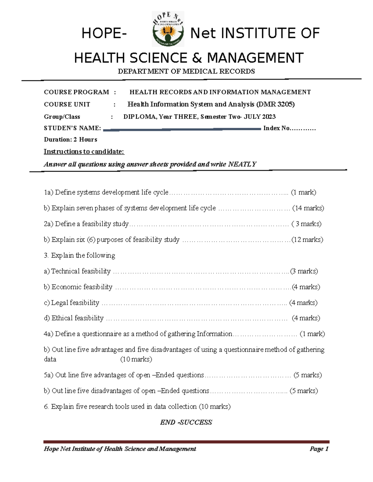 Systems and Analysis - guide - HOPE- Net INSTITUTE OF HEALTH SCIENCE ...