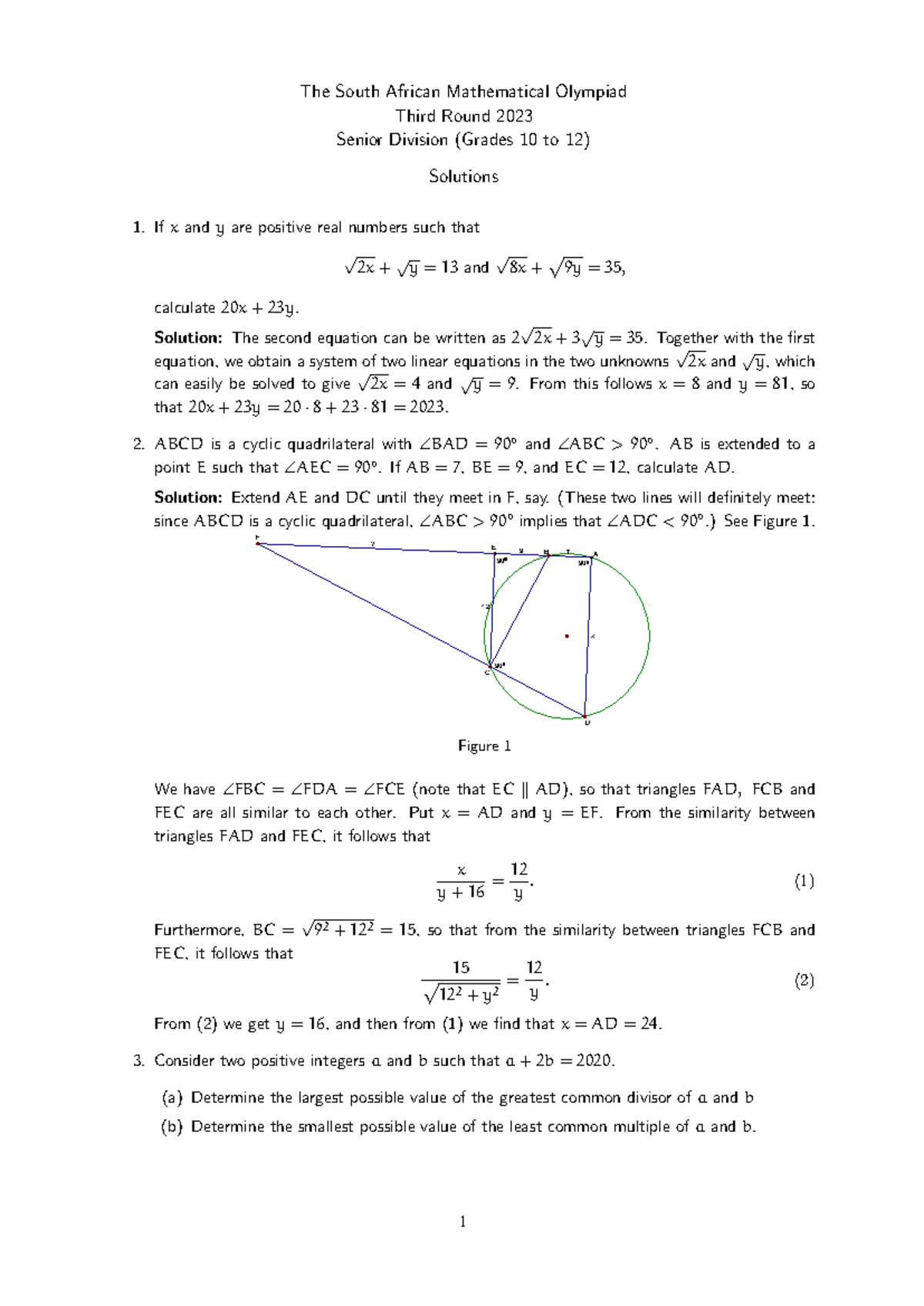 S3s2023 - Heueue - The South African Mathematical Olympiad Third Round ...