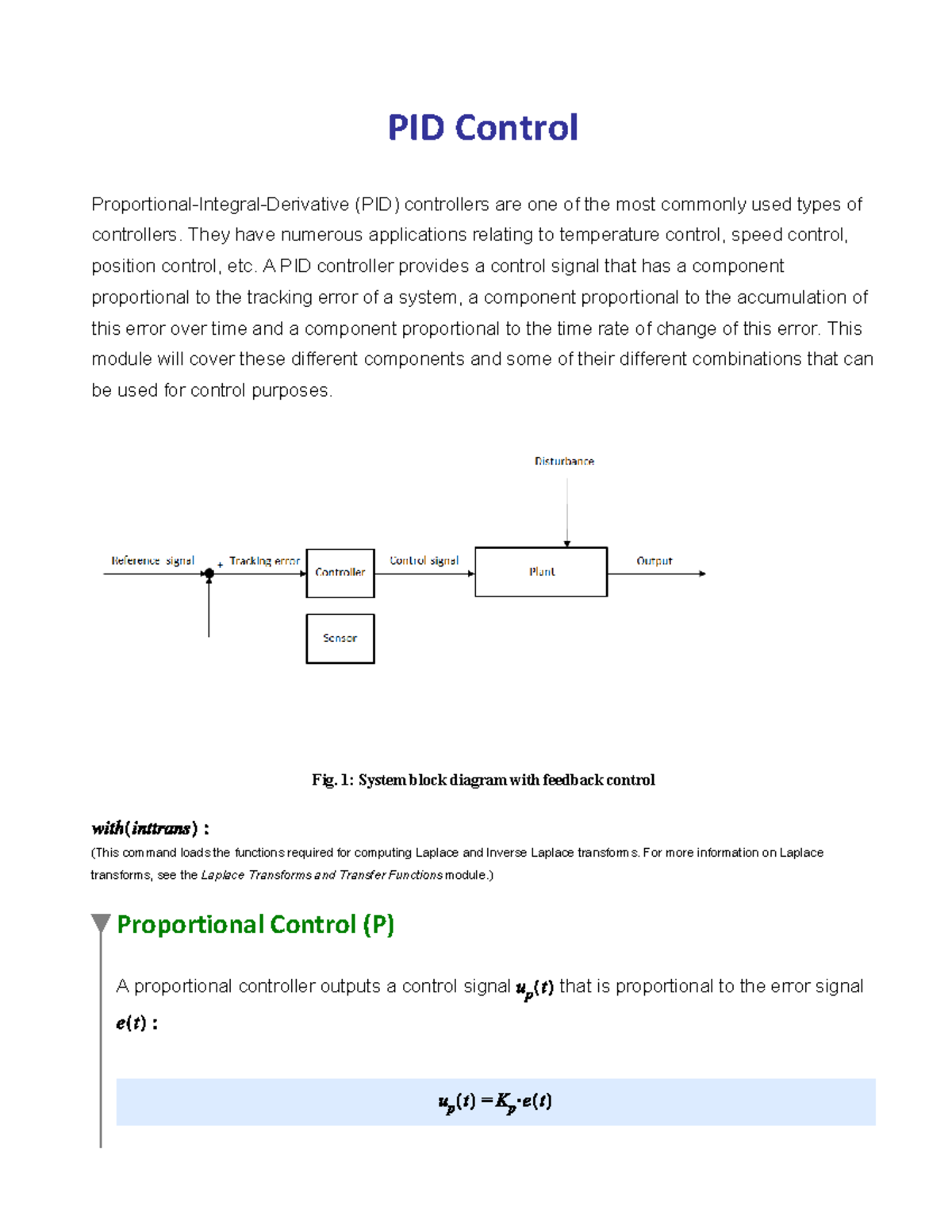 PID Control of systems - PID Control Proportional-Integral-Derivative ...