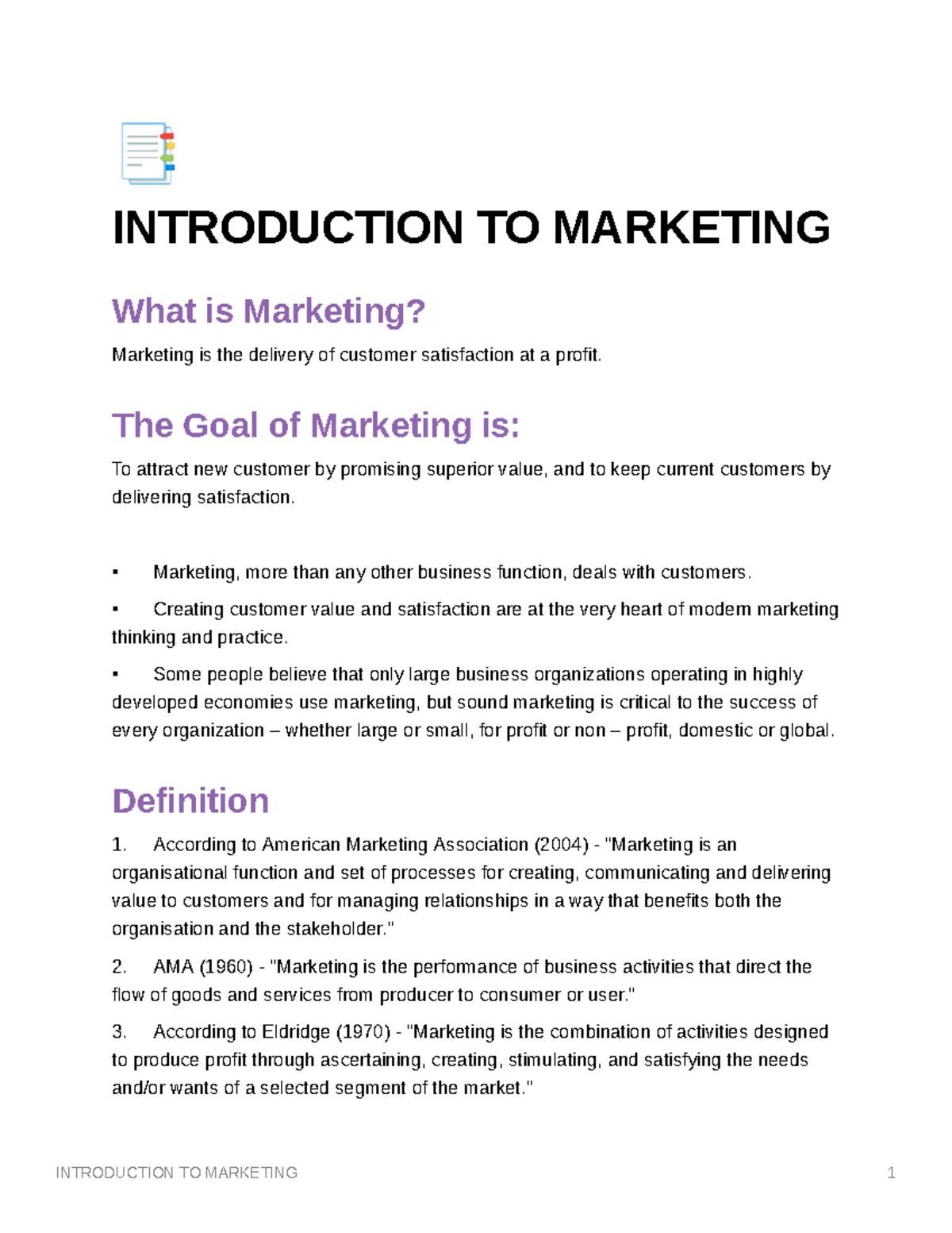 Introduction To Marketing - ¿ INTRODUCTION TO MARKETING What is ...