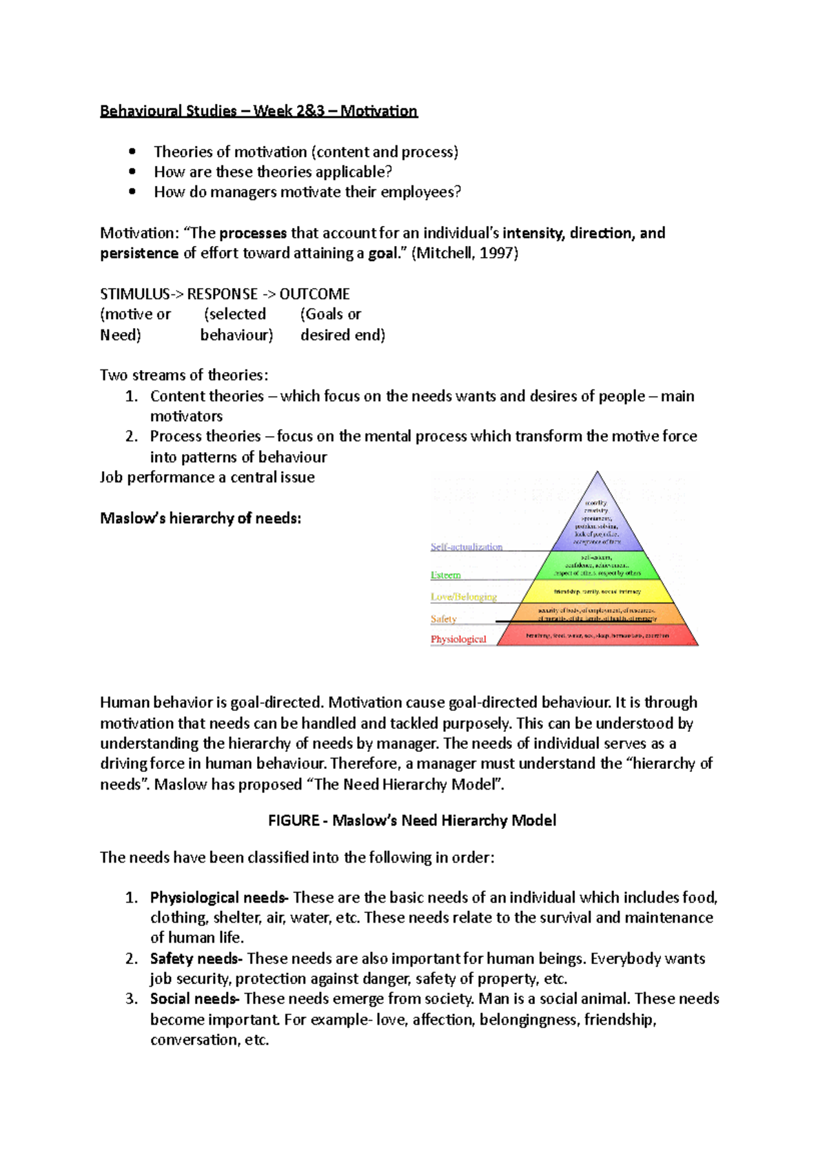 Behavioural Studies Lecture Notes - Behavioural Studies – Week 2&3 ...