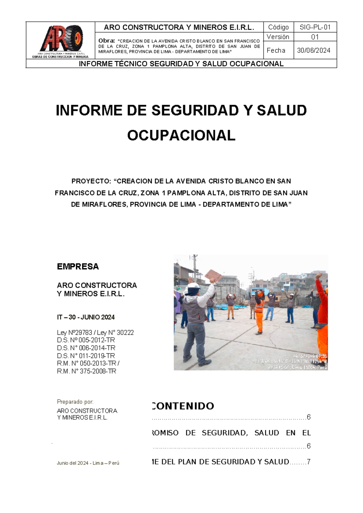 ARO - SST - Informe Adicional 02 Junio - INFORME DE SEGURIDAD Y SALUD OCUPACIONAL PROYECTO ...