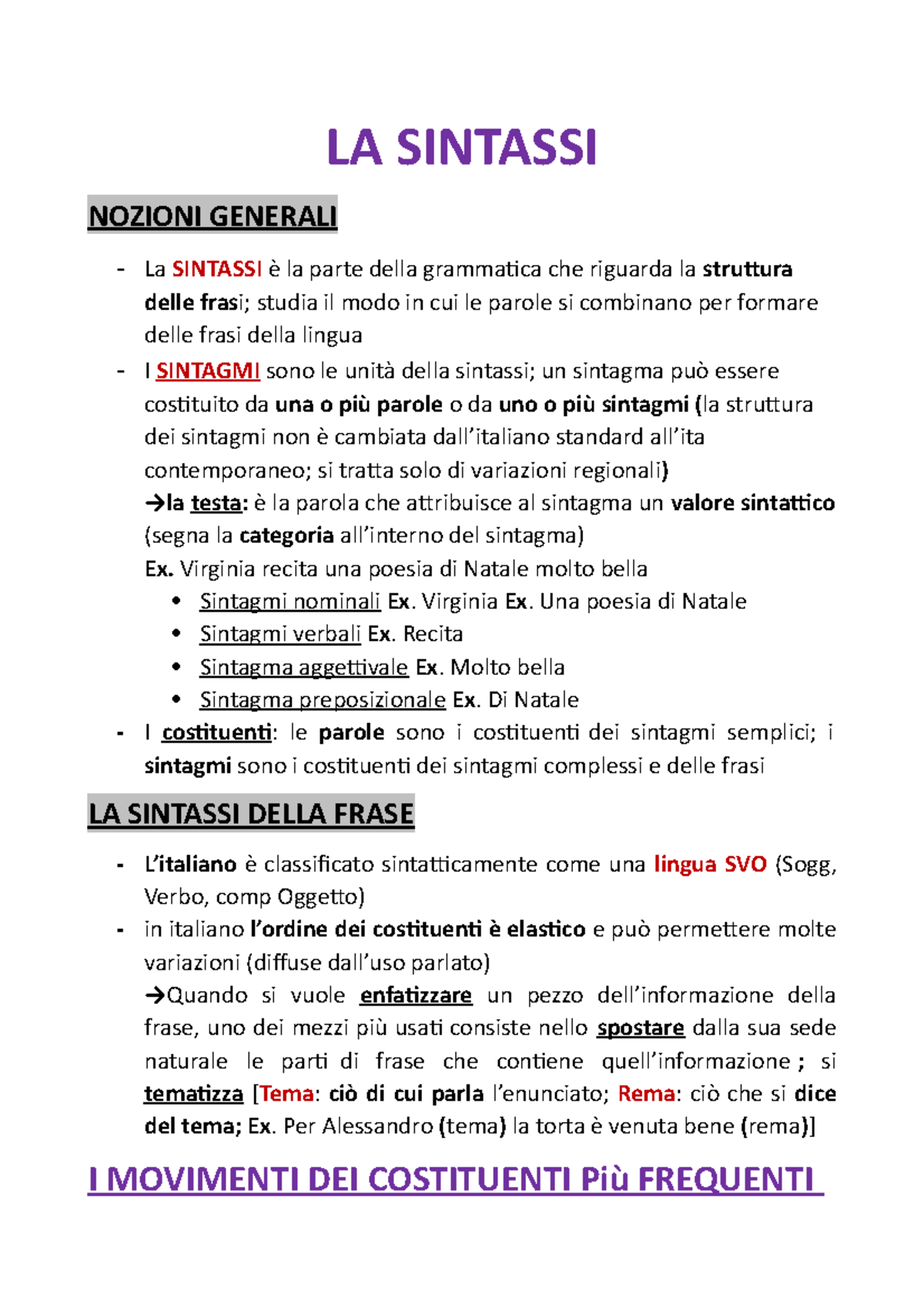 3 LA Sintassi - LA SINTASSI NOZIONI GENERALI La SINTASSI è la parte della grammatica che ...