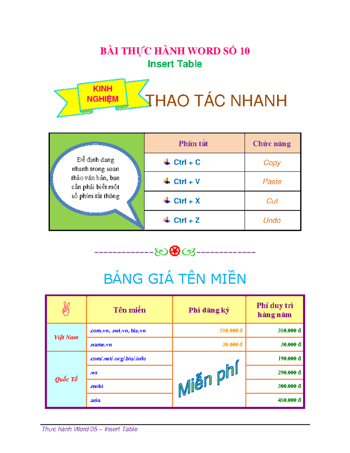 9-Table 1 - THUD DUE - Thực hành Word 05 – Insert Table KINH NGHIỆM BÀI ...