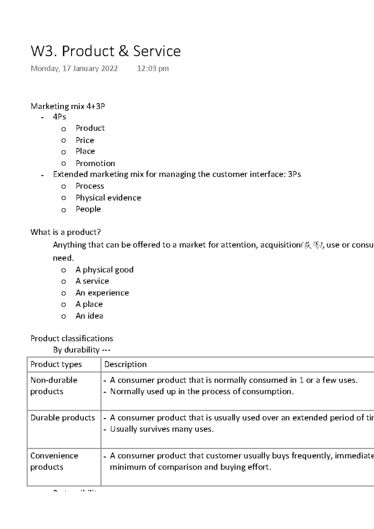W3. Product + Service - 21/22 S2 - Marketing mix 4+3P 4Ps Product ï ï ...