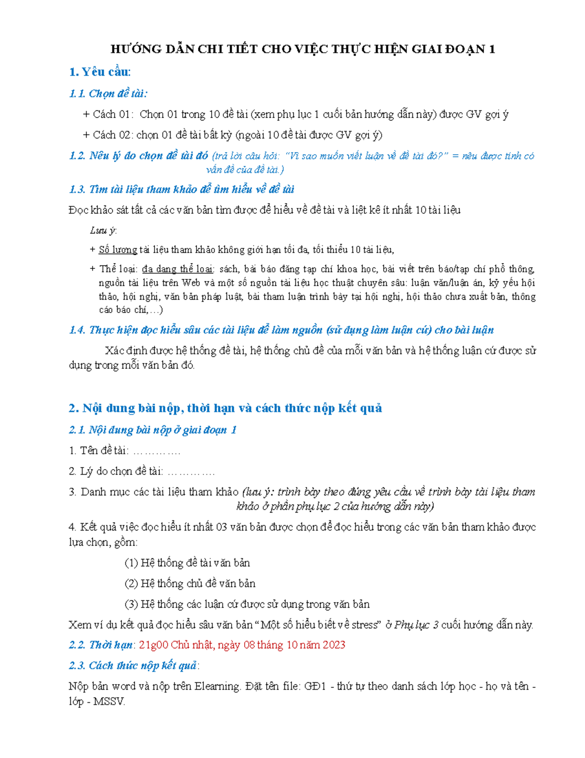 Hướng dẫn chi tiết cho việc thực hiện giai đoạn 1 - HƯỚNG DẪN CHI TIẾT ...