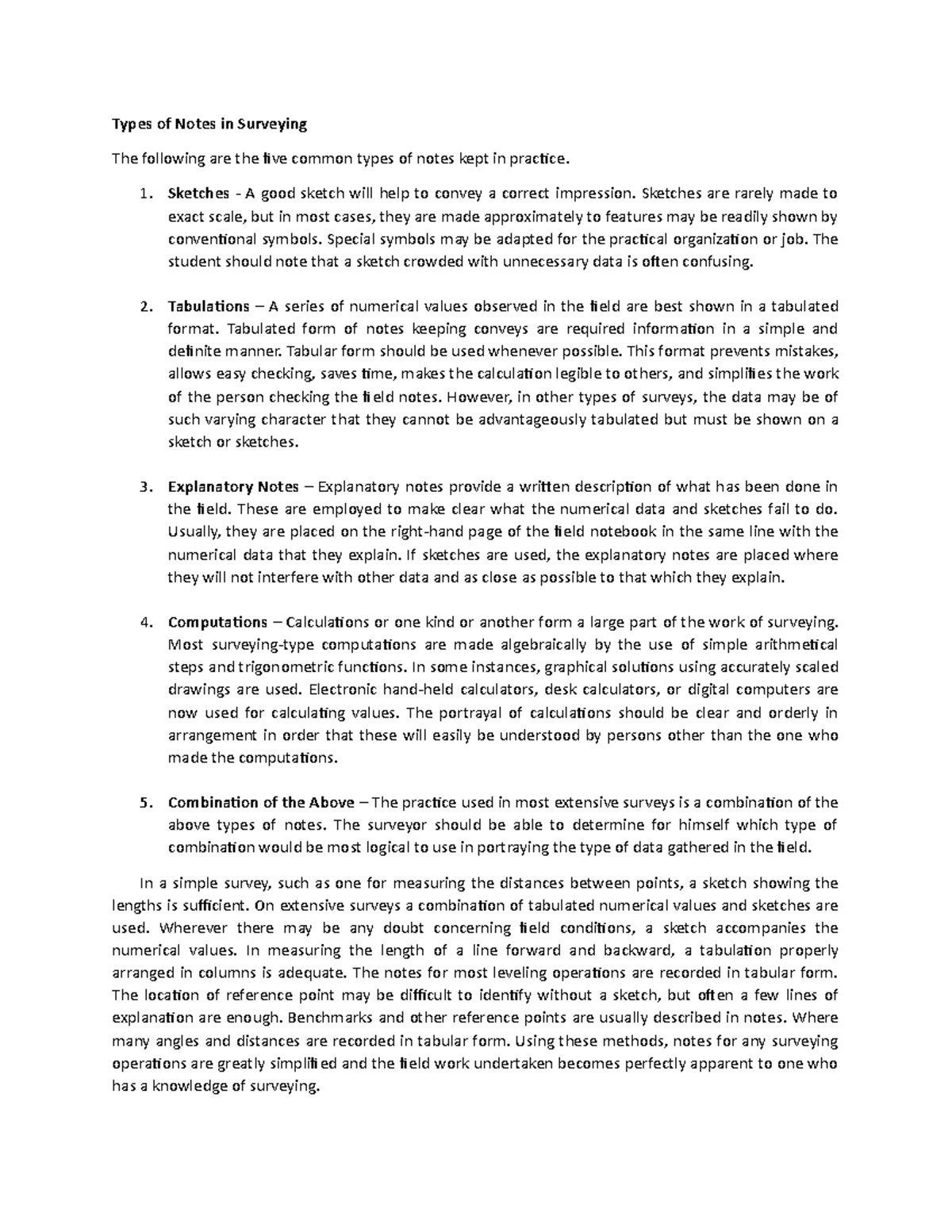 Types of Notes in Surveying - Sketches - A good sketch will help to ...