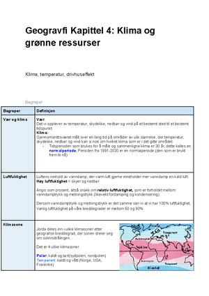 Notater geografi - Landformene og Vær og klima - Kapittel 4 Introduksjon til landformene med mer ...