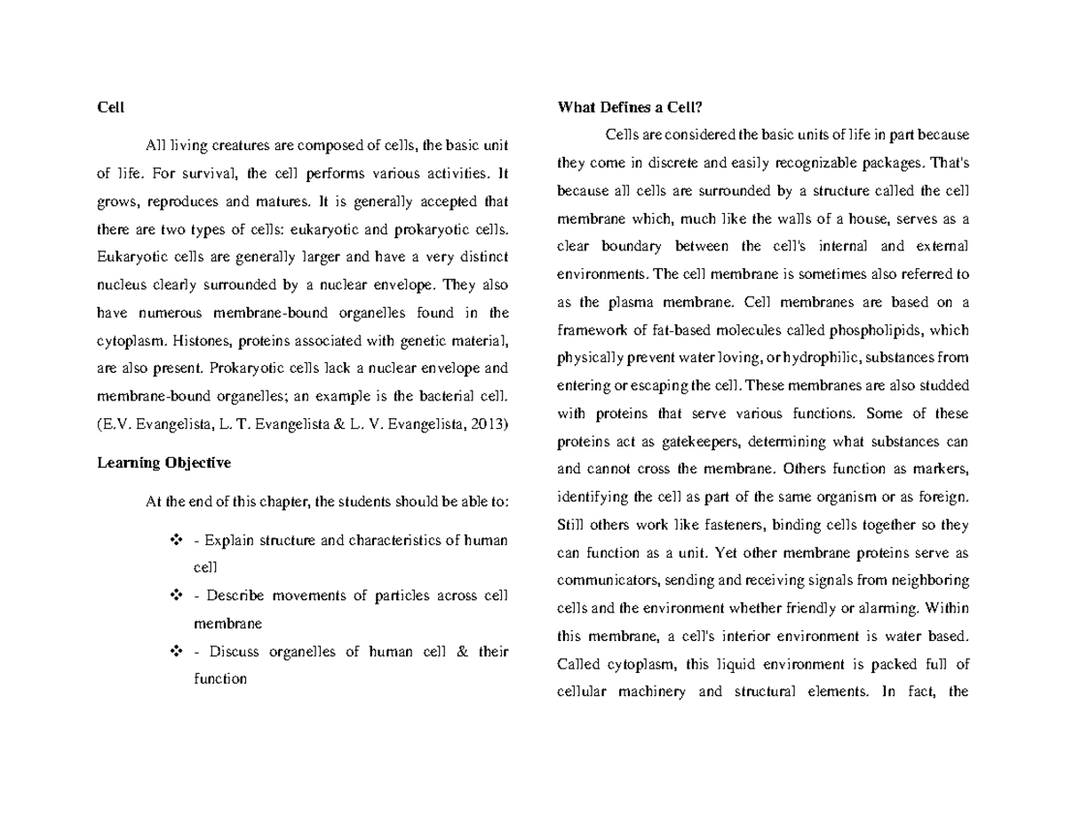 Cell - lecture notes - Cell All living creatures are composed of cells ...