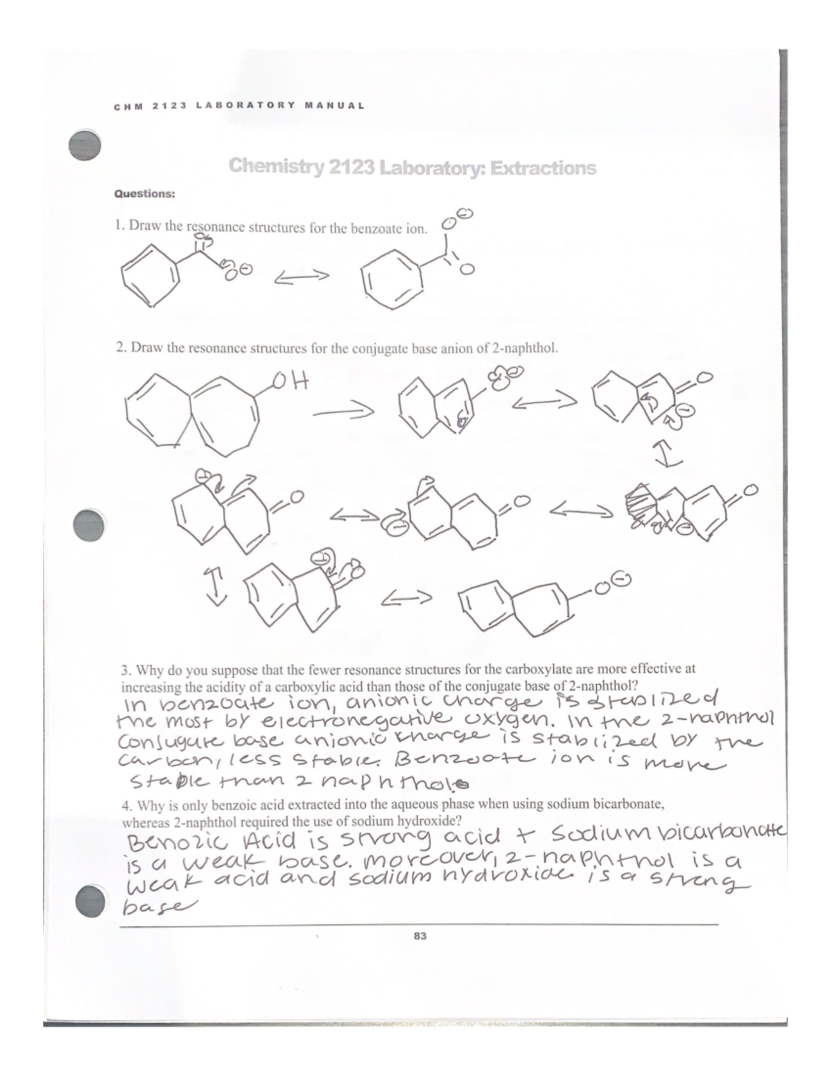 O.chem problems 02 - O.chem problem set from lab manual - CHEM 2323 ...