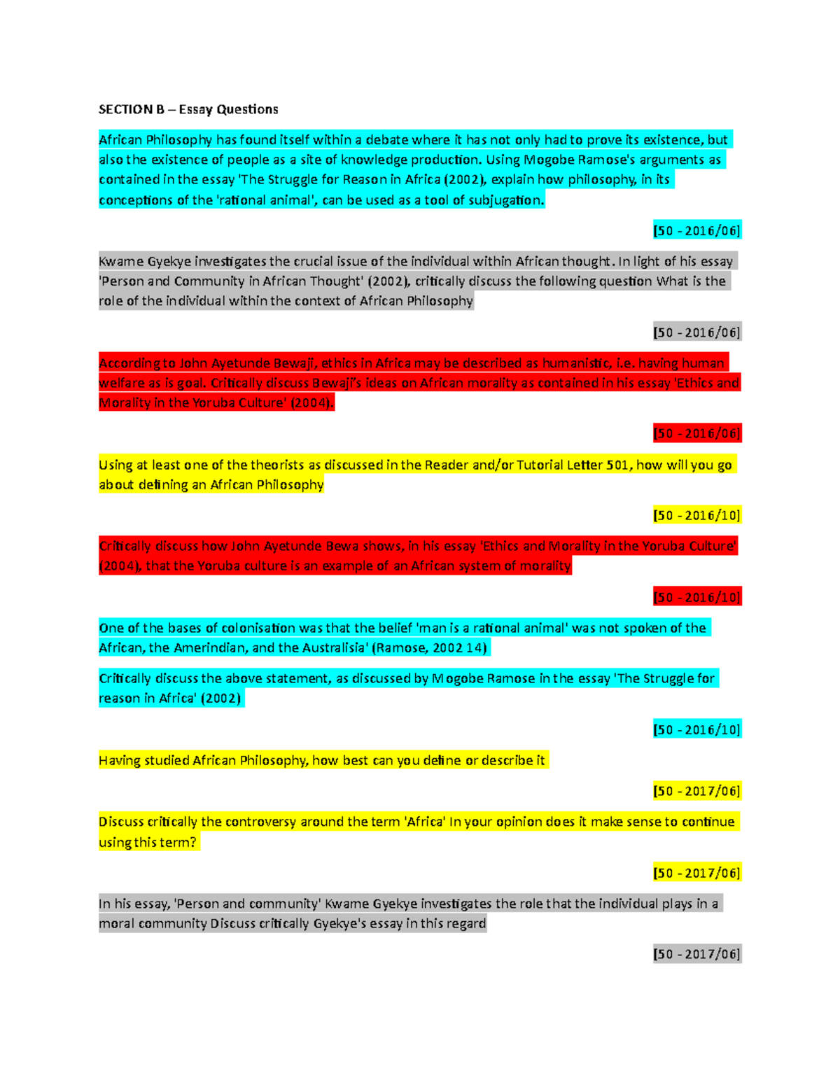 Section B – Essay Questions - SECTION B – Essay Questions African ...
