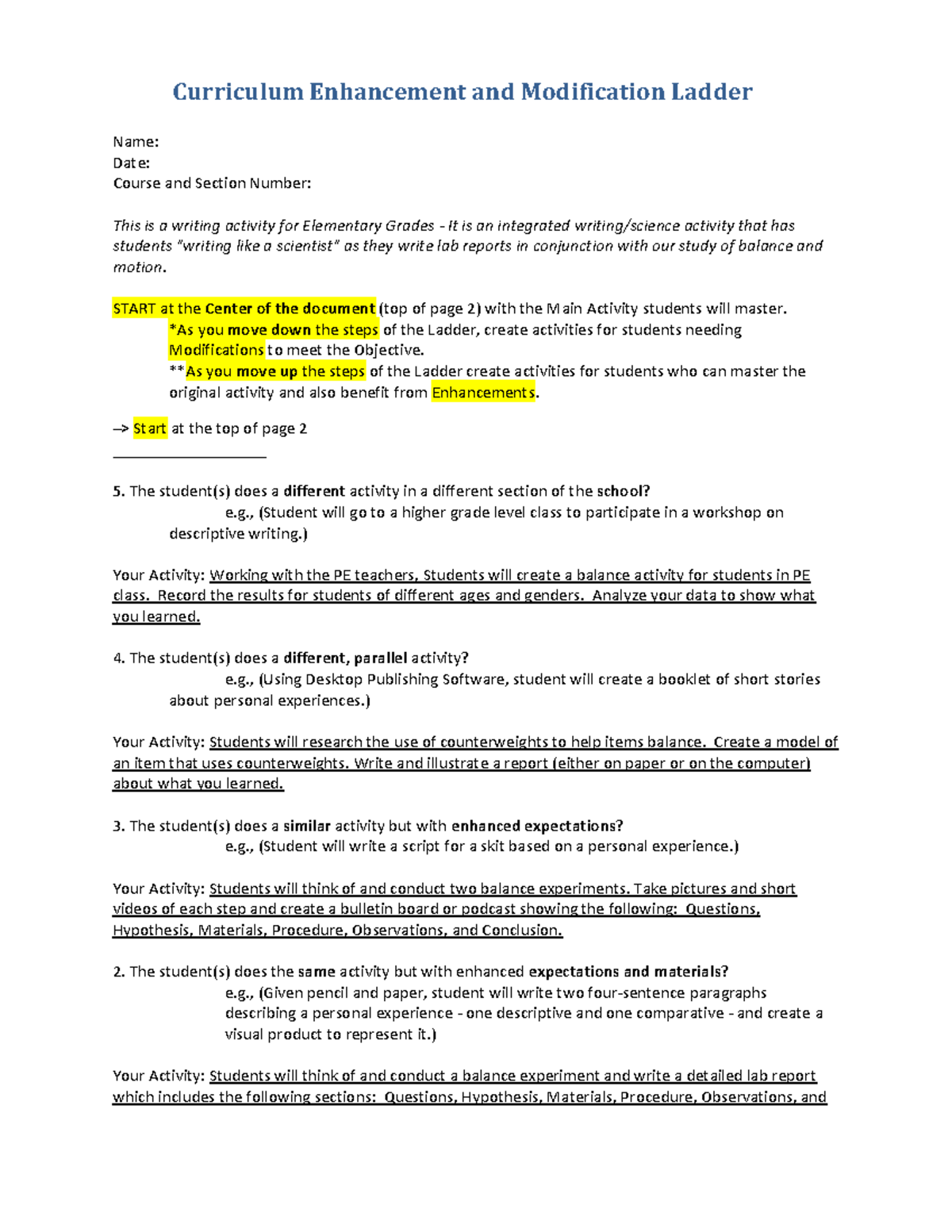 Curriculum Enhancement Modification Ladder Elementary - Curriculum ...
