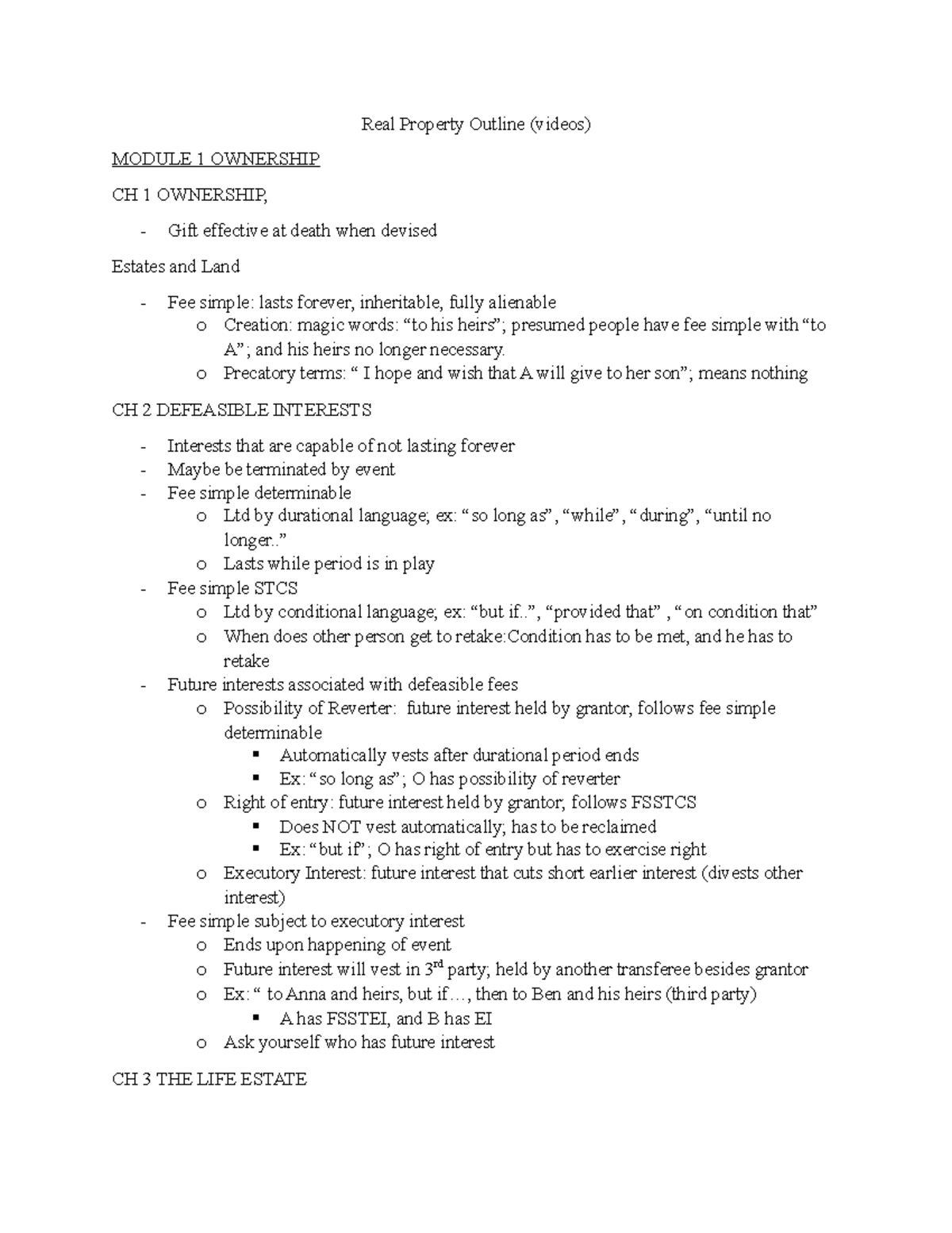 Real Property Outline - o Precatory terms: “ I hope and wish that A ...