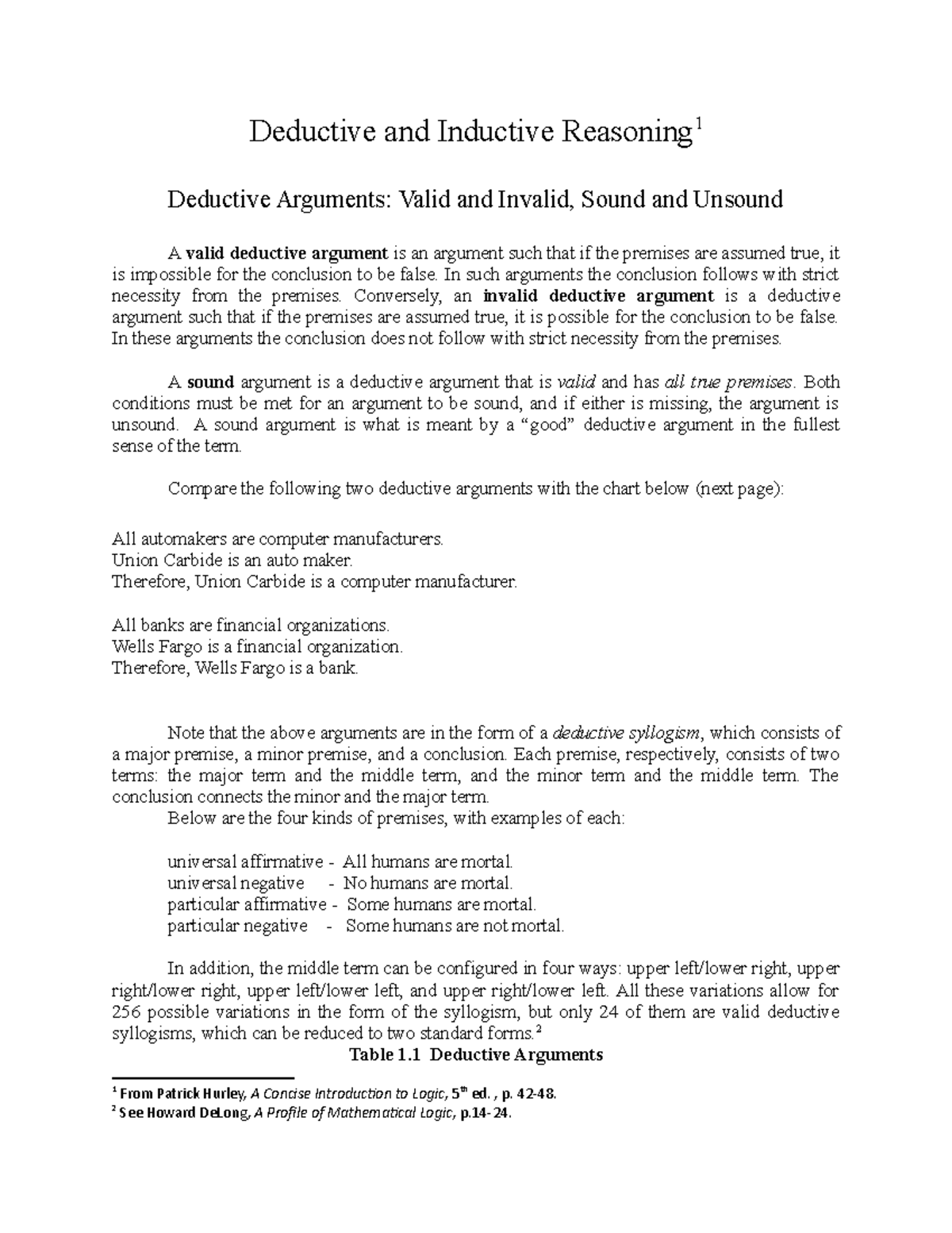 Examples, Ind, Ded Reasoning (Hurley) - Deductive and Inductive ...