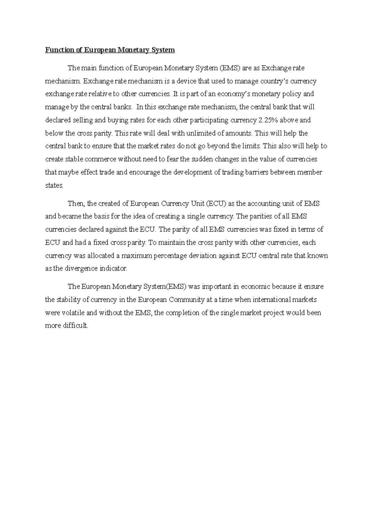 Function of European Monetary System - Exchange rate mechanism is a ...