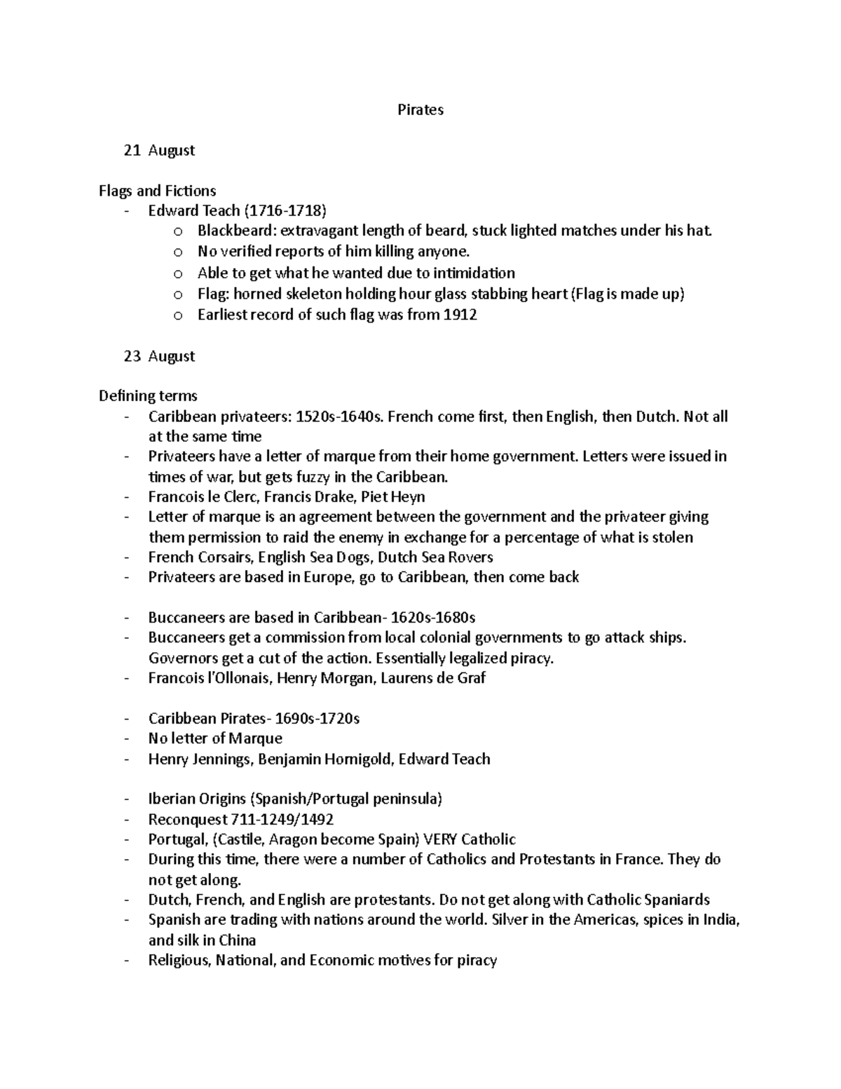 Pirate notes - Pirates 21 August Flags and Fictions Edward Teach o ...
