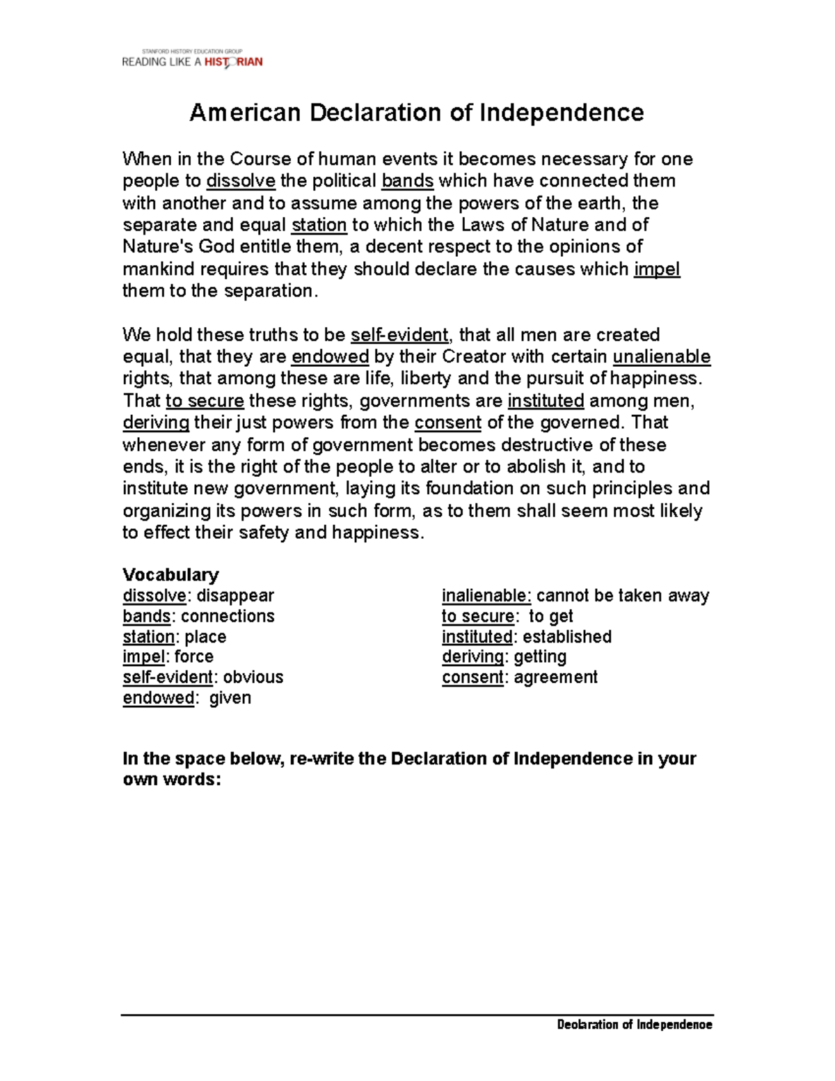 2.2 Guiding Questions Declaration of Independence - Declaration of ...