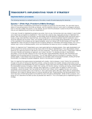 IT Operations Plan c927 - IT Operations Plan Course: C A. Current IT ...