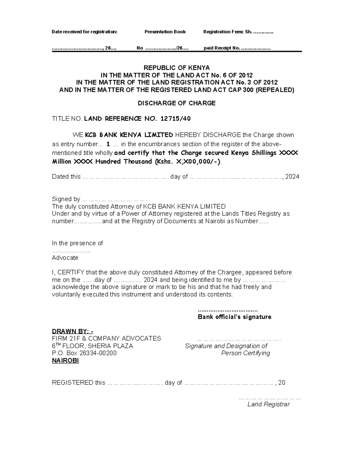 Discharge of Charge - Forms to use as precedent or for reference - Date ...