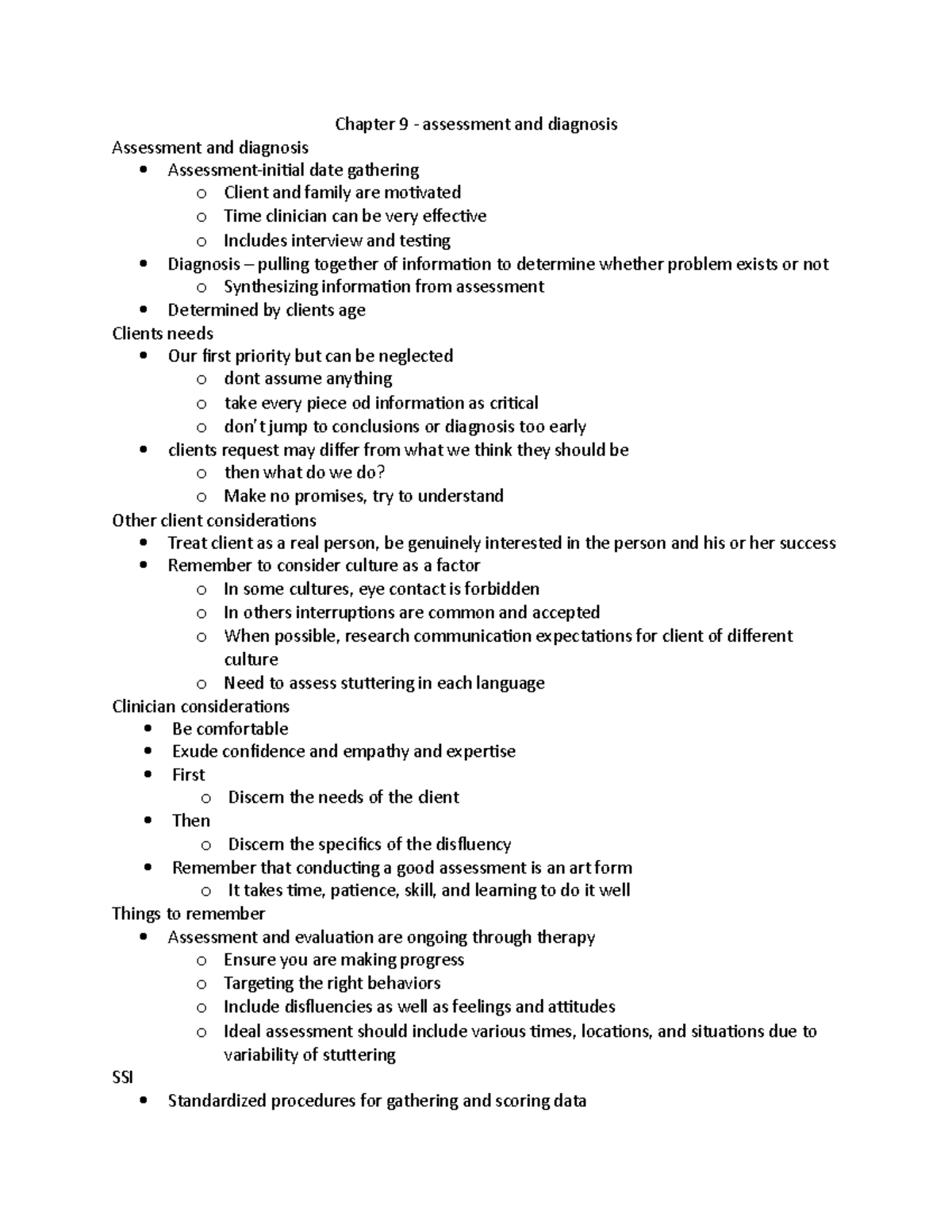 Chapter 9 - study guide - Chapter 9 assessment and diagnosis Assessment ...