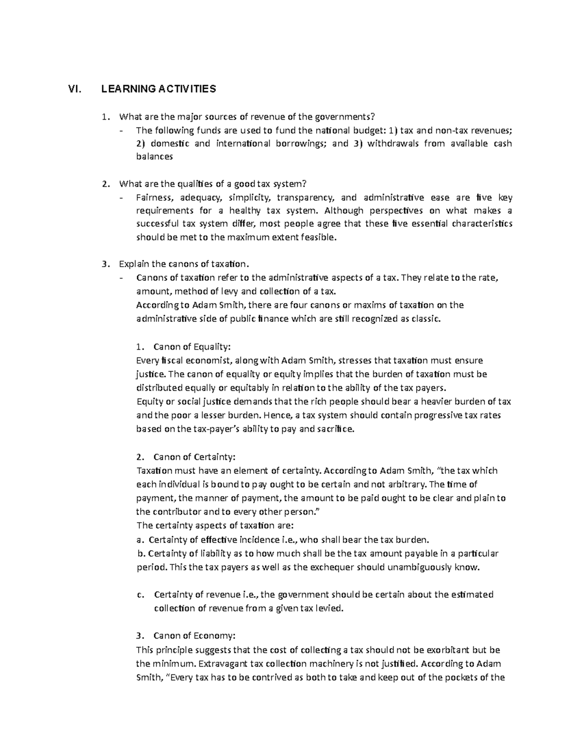 Module 3 answer - VI. LEARNING ACTIVITIES What are the major sources of ...