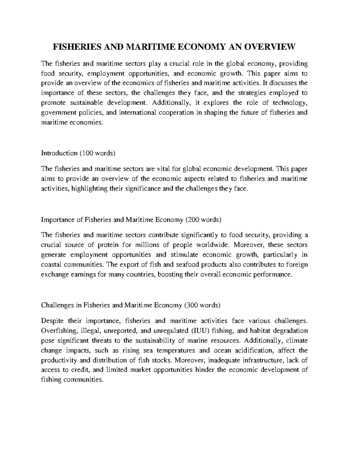 Fisheries AND Maritime Economy AN Overview - FISHERIES AND MARITIME ...