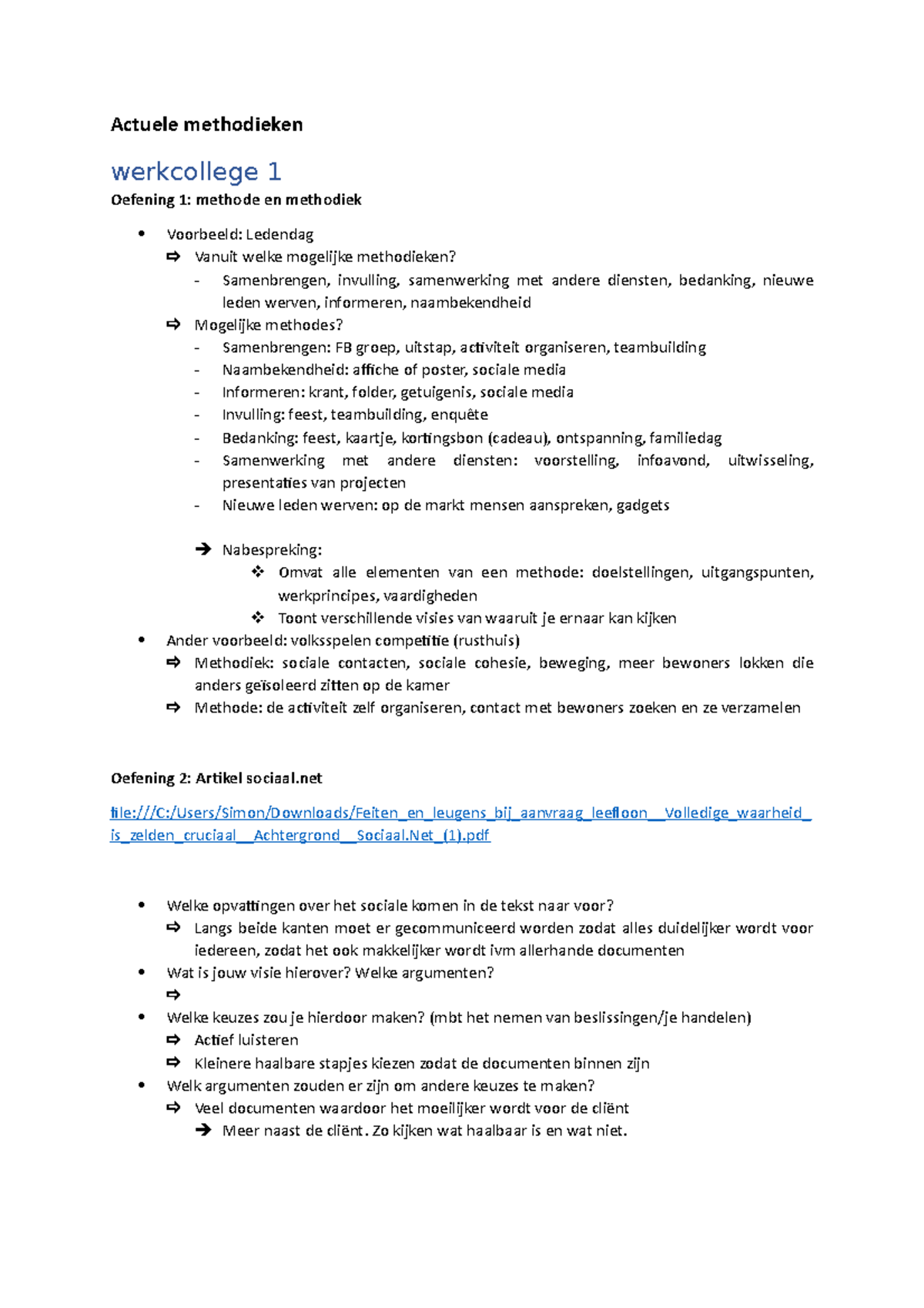 Werkcolleges - Actuele methodieken werkcollege 1 Oefening 1: methode en ...