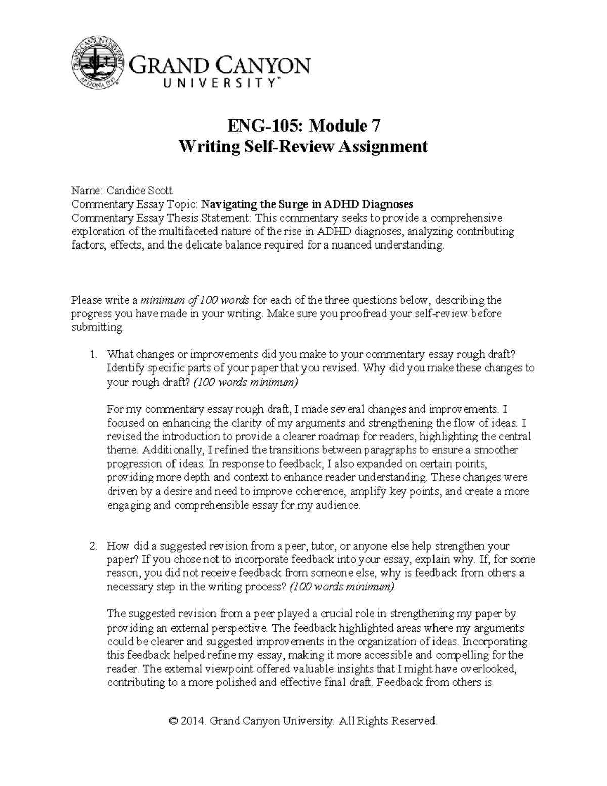 ENG 105 RS Self Review Assignment - ENG-105: Module 7 Writing Self ...