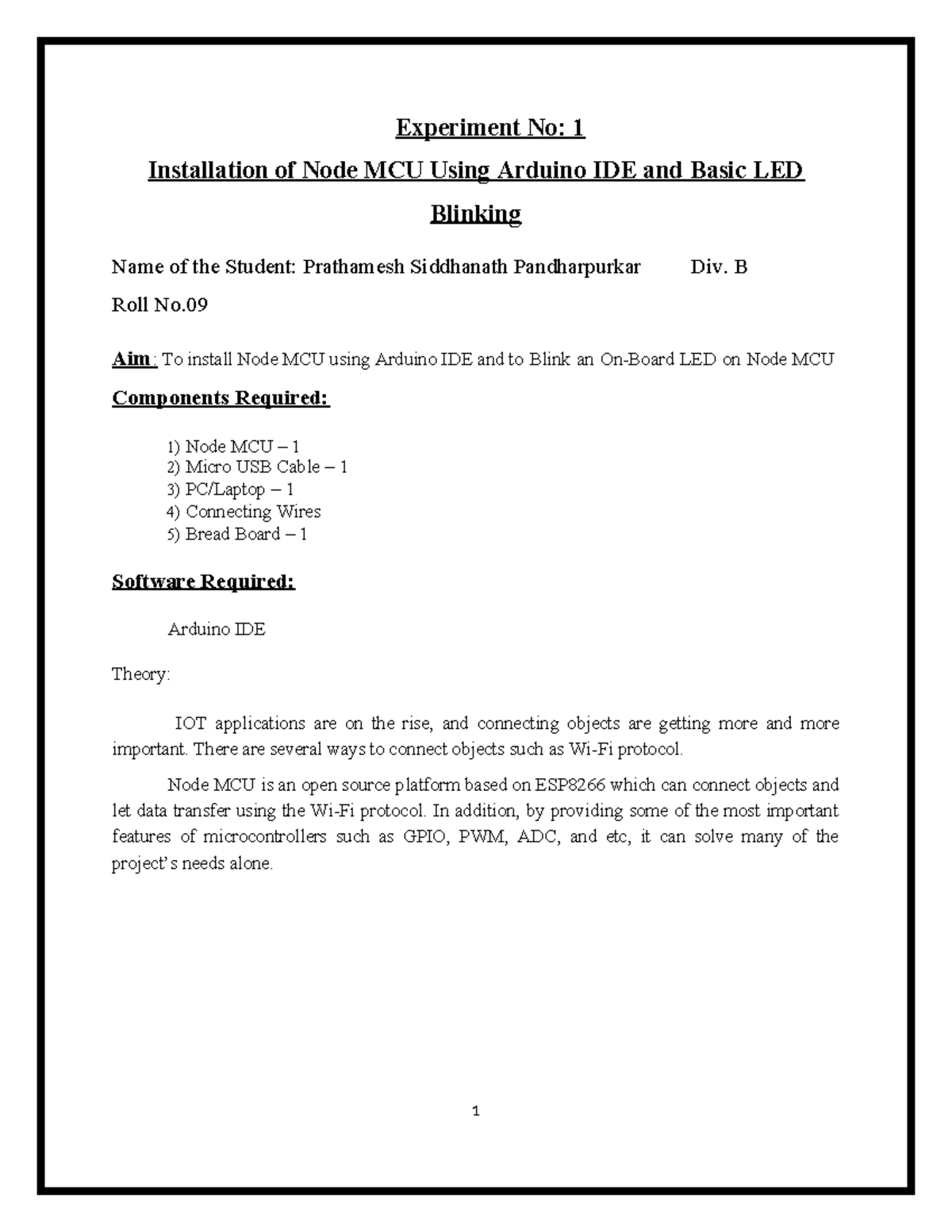 09 Lab 1 - 1st Lab Assignment of IOT - Experiment No: 1 Installation of Node MCU Using Arduino ...