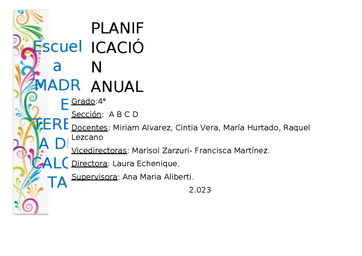 PLANIFICACIÓN AUNAL 3er GRADO - PLANIF ICACIÓ N ANUAL Escuel a MADR E ...