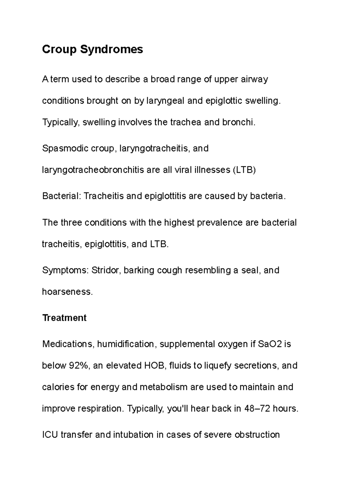 Croup Syndromes - Notes - Croup Syndromes A term used to describe a ...