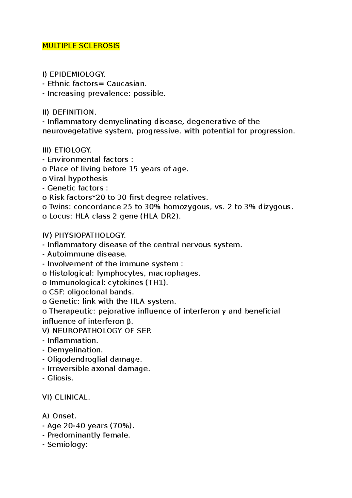 Multiple Sclerosis - Lecture notes Neurology Research - MULTIPLE ...