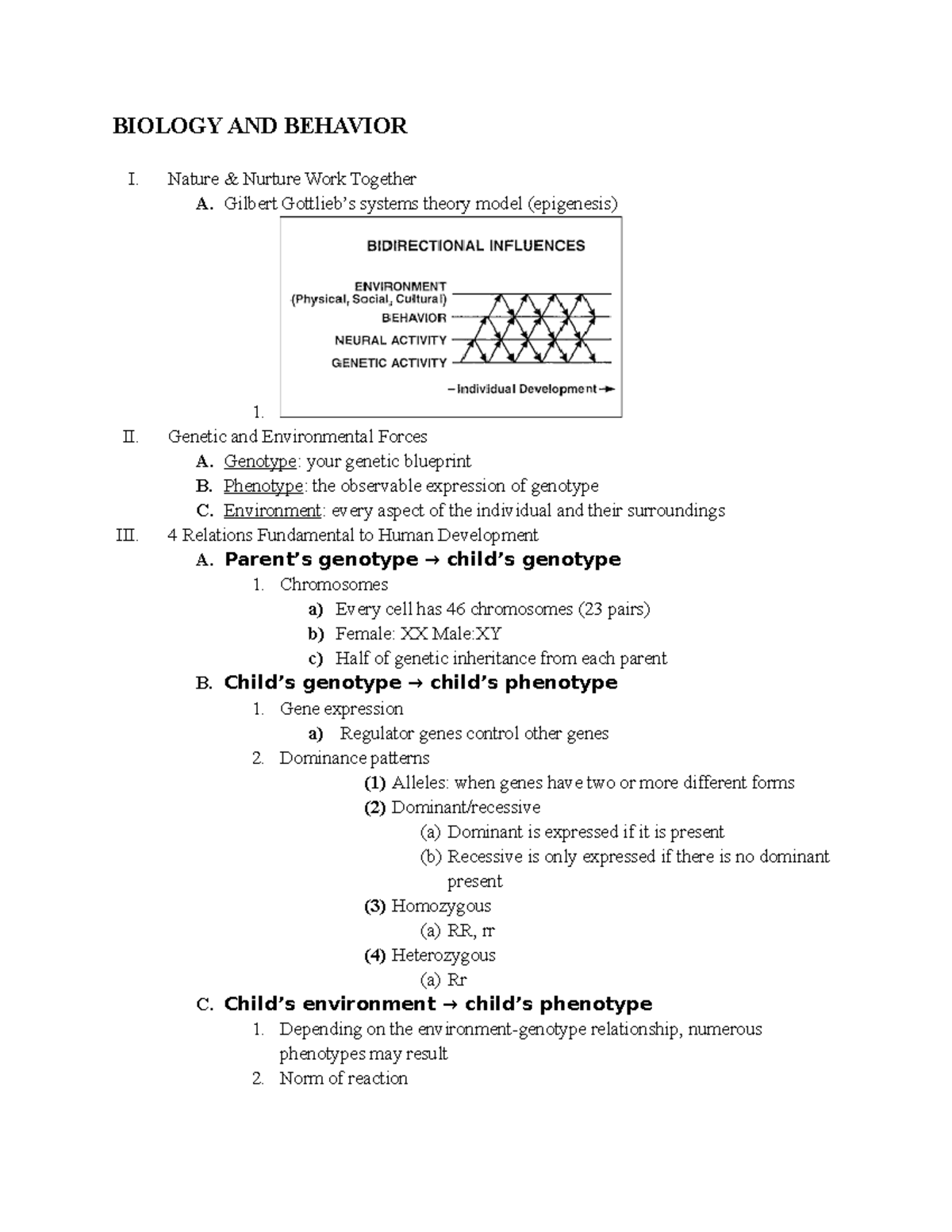 PSYC Notes Chapter 3 - BIOLOGY AND BEHAVIOR I. Nature & Nurture Work ...