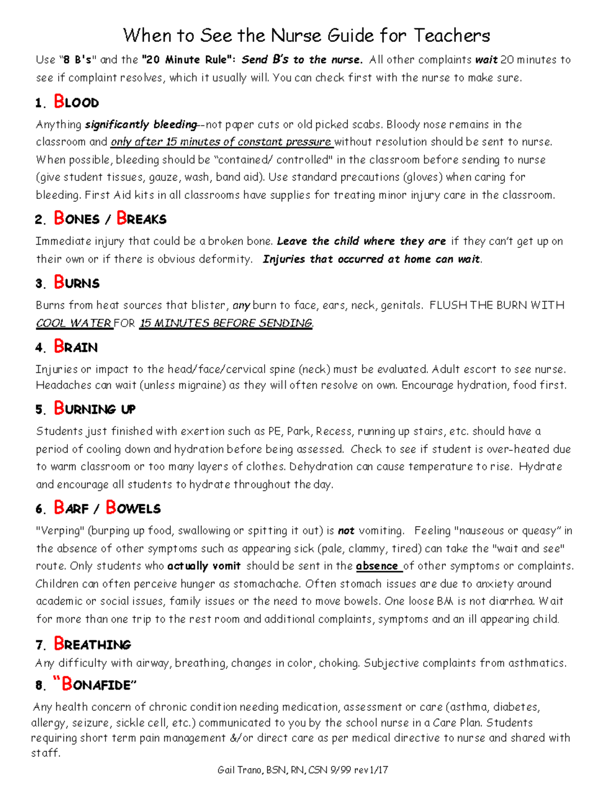 When to send to Nurse 8 Bs rev - When to See the Nurse Guide for ...