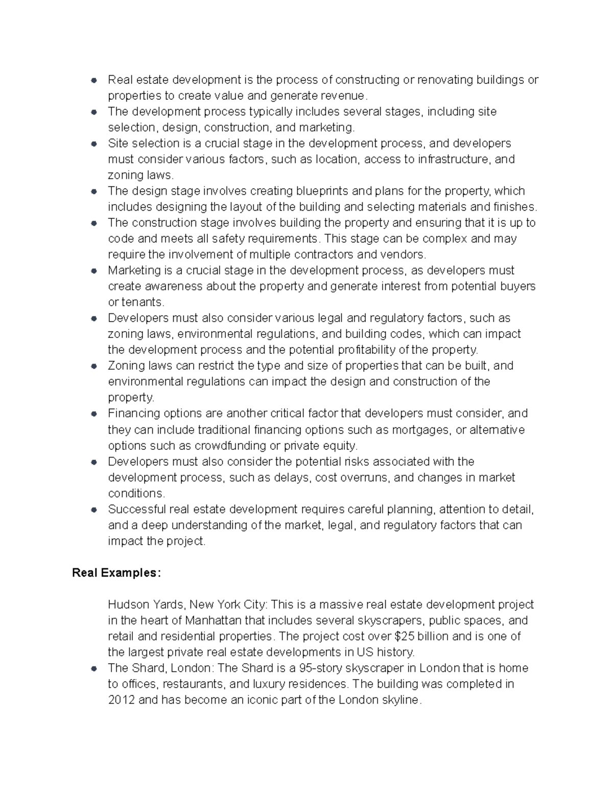 Real Estate Development Notes and Examples - Real estate development is ...