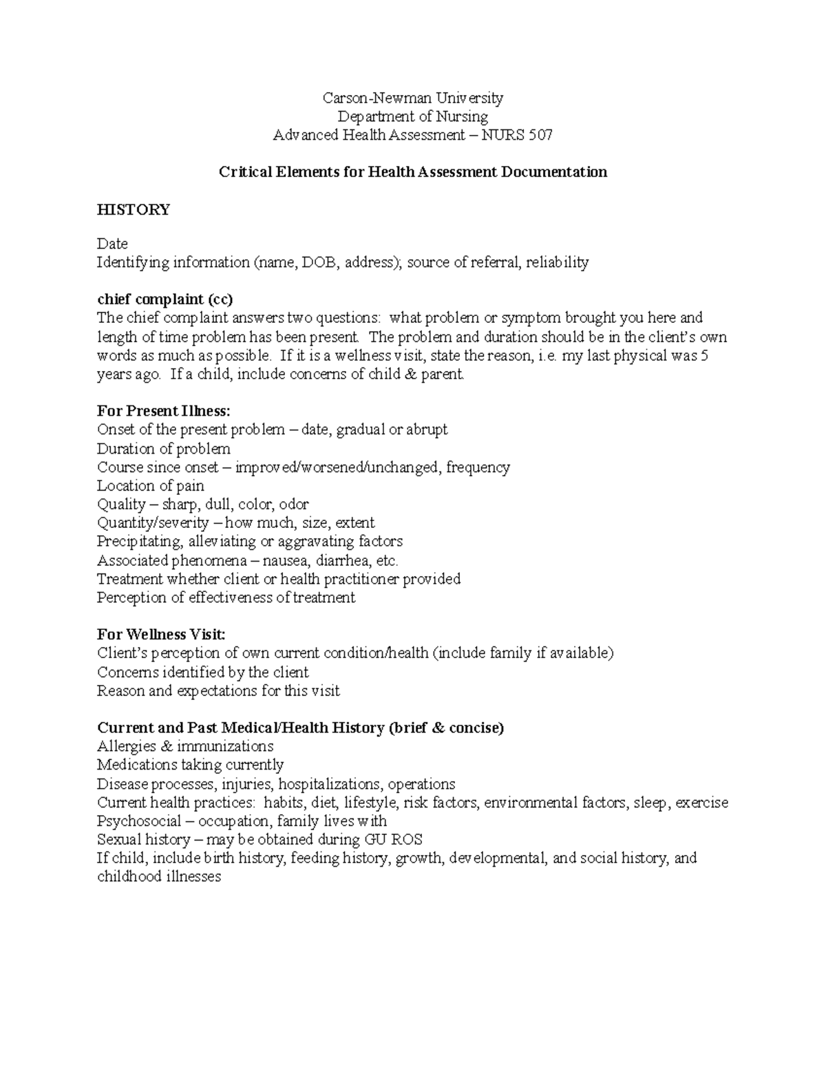 Complete health history form 2020 - Carson-Newman University Department ...