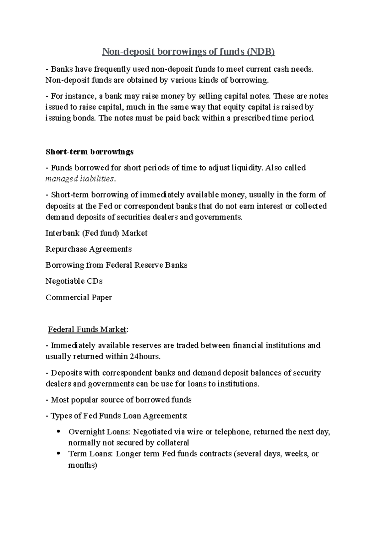 Short-term-borrowing - Non-deposit borrowings of funds (NDB) Banks have ...