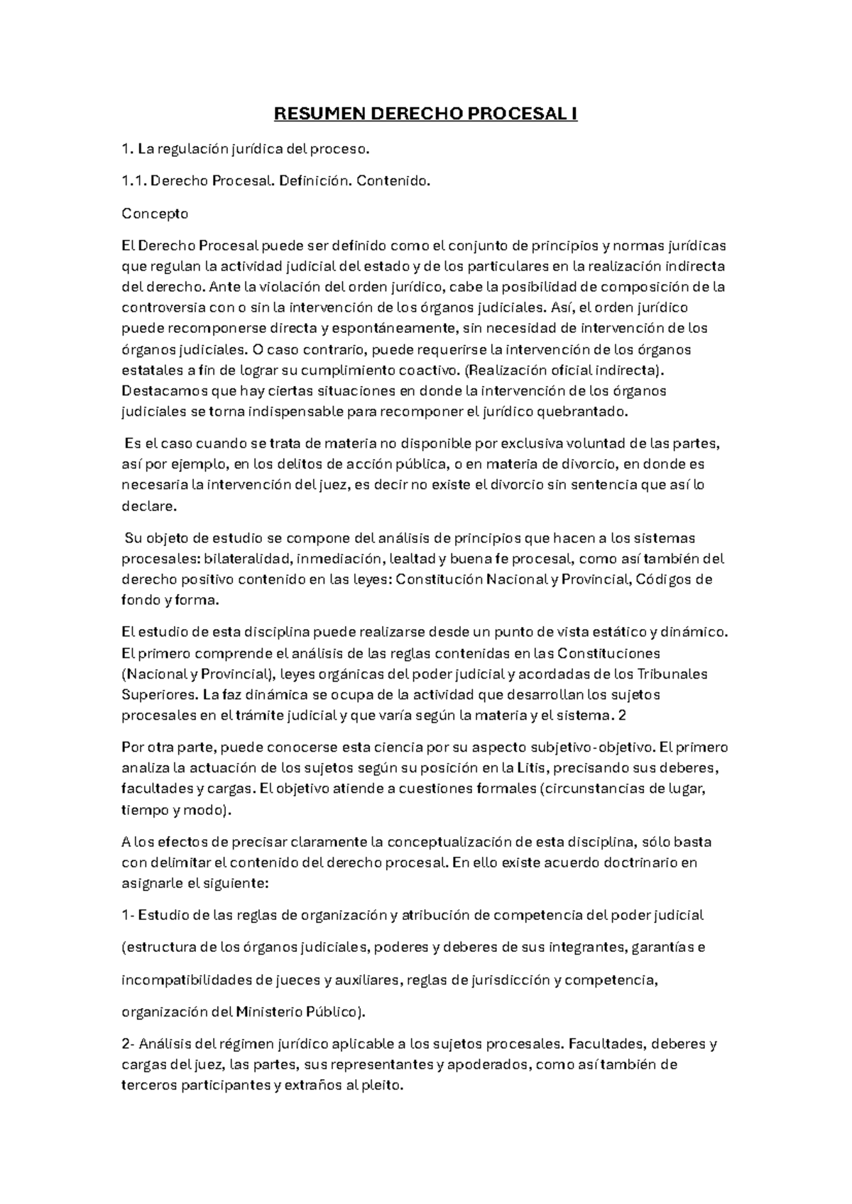 Resumen procesal 1 - RESUMEN DERECHO PROCESAL I La regulación jurídica ...
