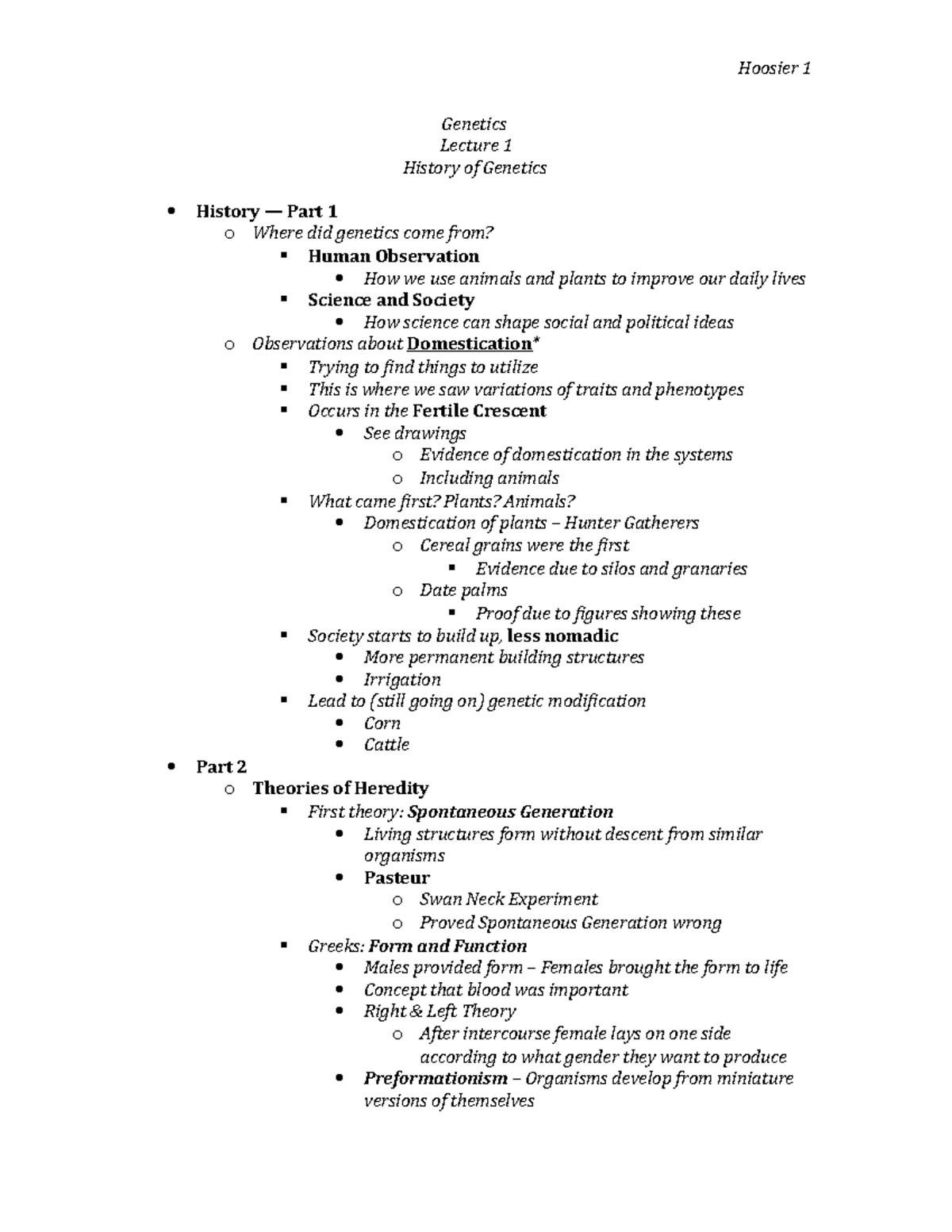 L1 – History of Genetics - Hoosier 1 Genetics Lecture 1 History of ...