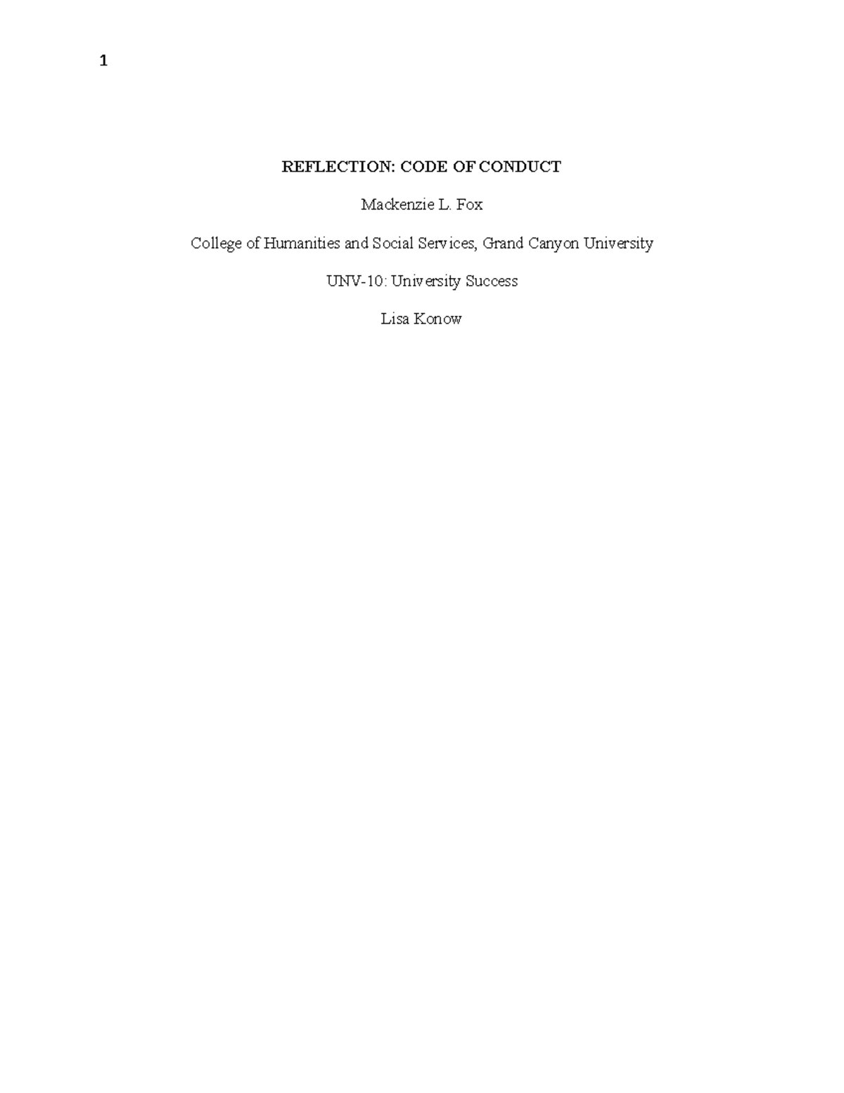 Reflection: GCU Code of Conduct and Academic Integrity - Studocu