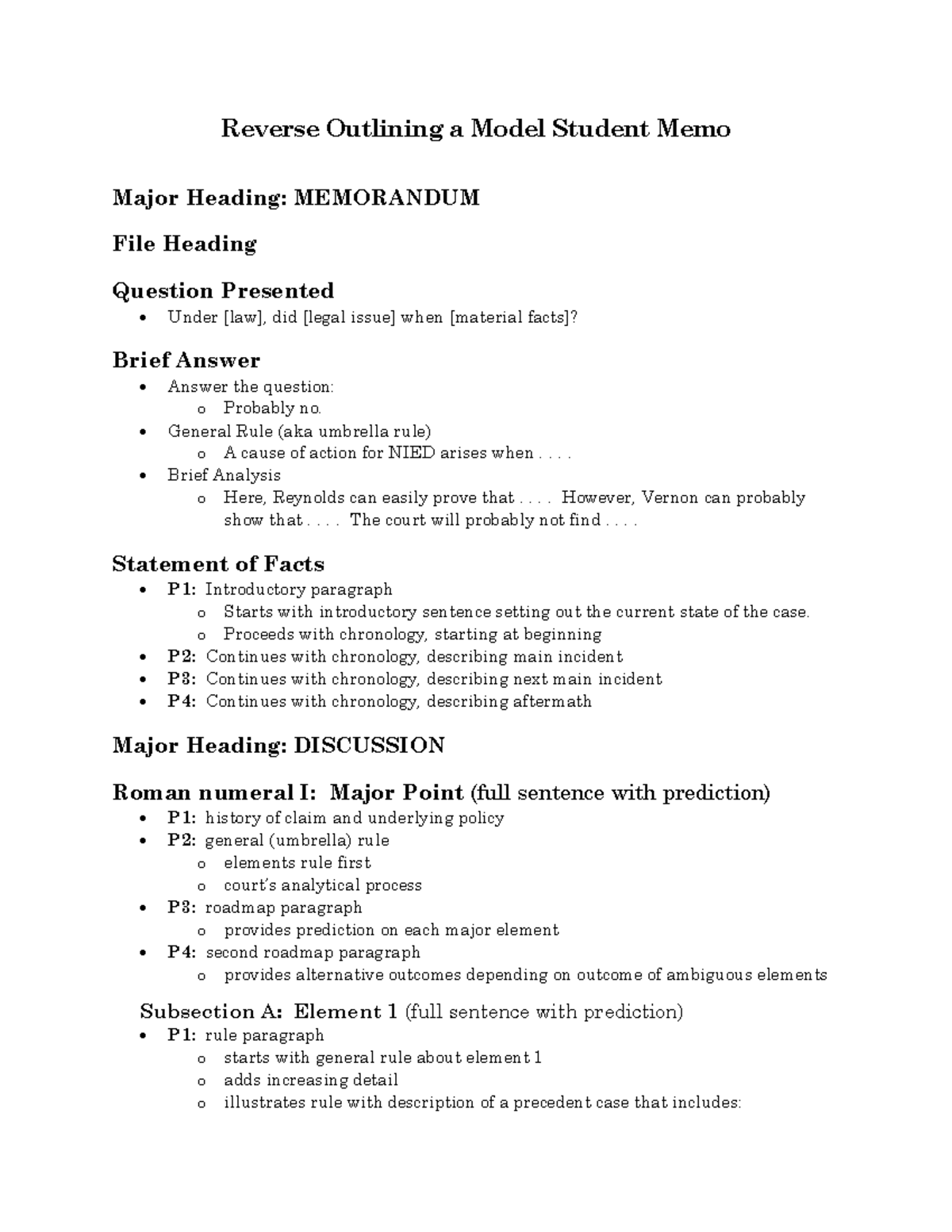 Reverse Outlining a Model Student Memo - General Rule (aka umbrella ...