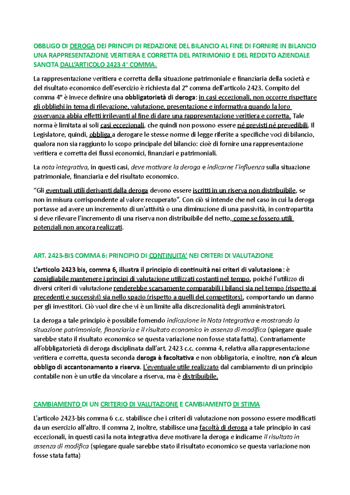 Bilancio obbligatorietà di deroga - OBBLIGO DI DEROGA DEI PRINCIPI DI ...