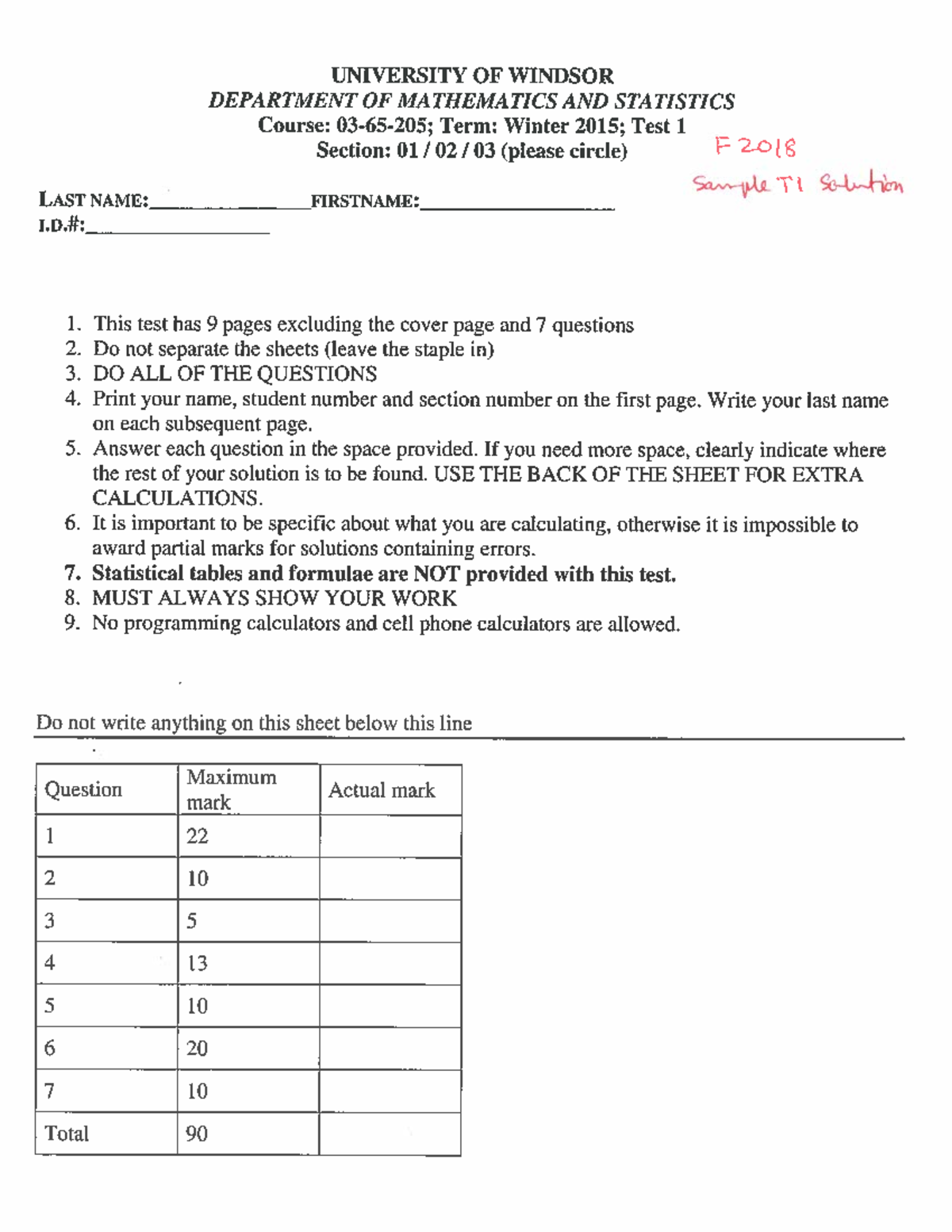 Test 1 8 August 2018 Questions And Answers 03 65 205 Warning Decodescan Unexpected Mcu