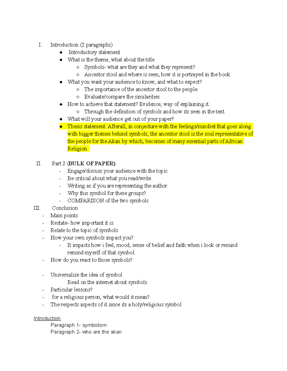 Essay outline - Grade: A - I. Introduction (2 paragraphs) Introductory ...