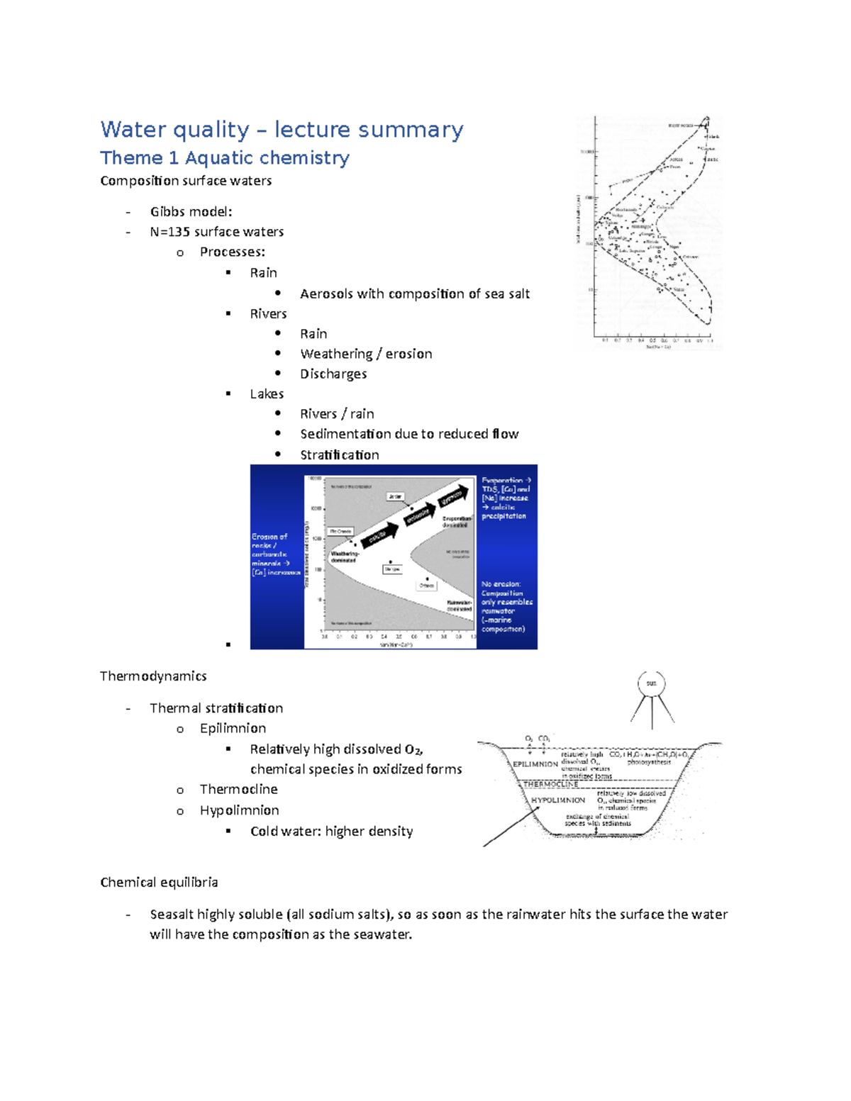 water quality lectures theme 1 - Water quality – lecture summary Theme ...
