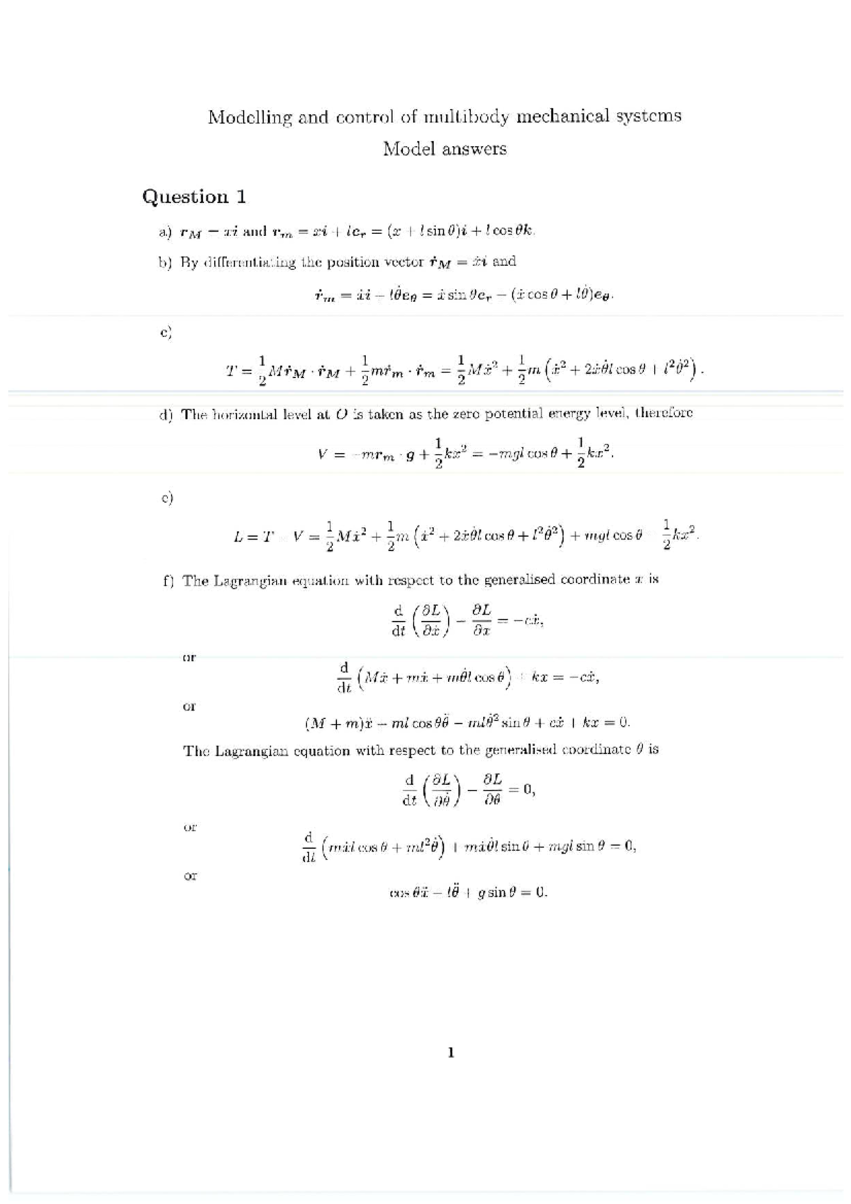 Exam Exam 1 May 2013, answers - Modelling and control of multibody ...